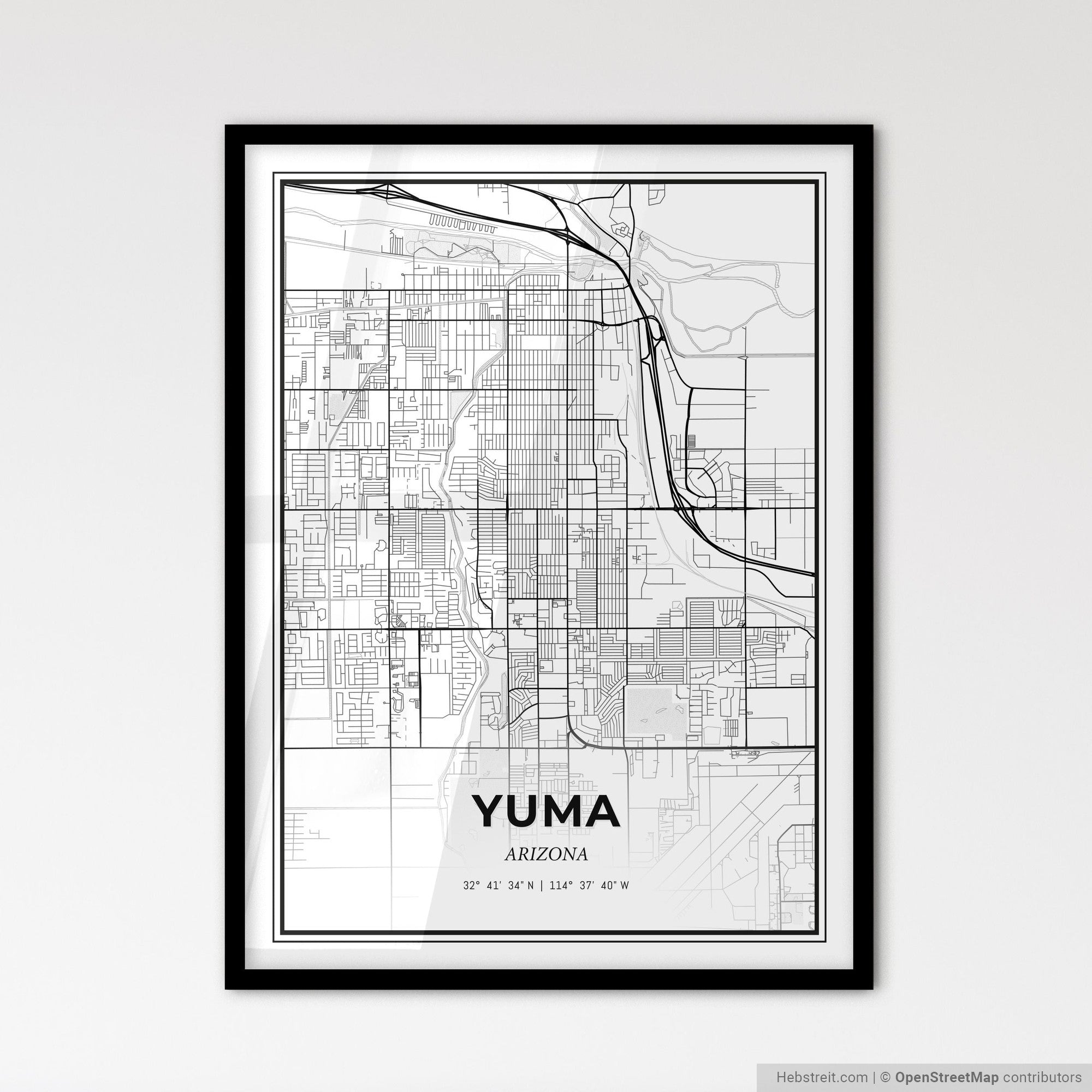 Yuma Arizona Map - Black and White Art Print – HEBSTREIT