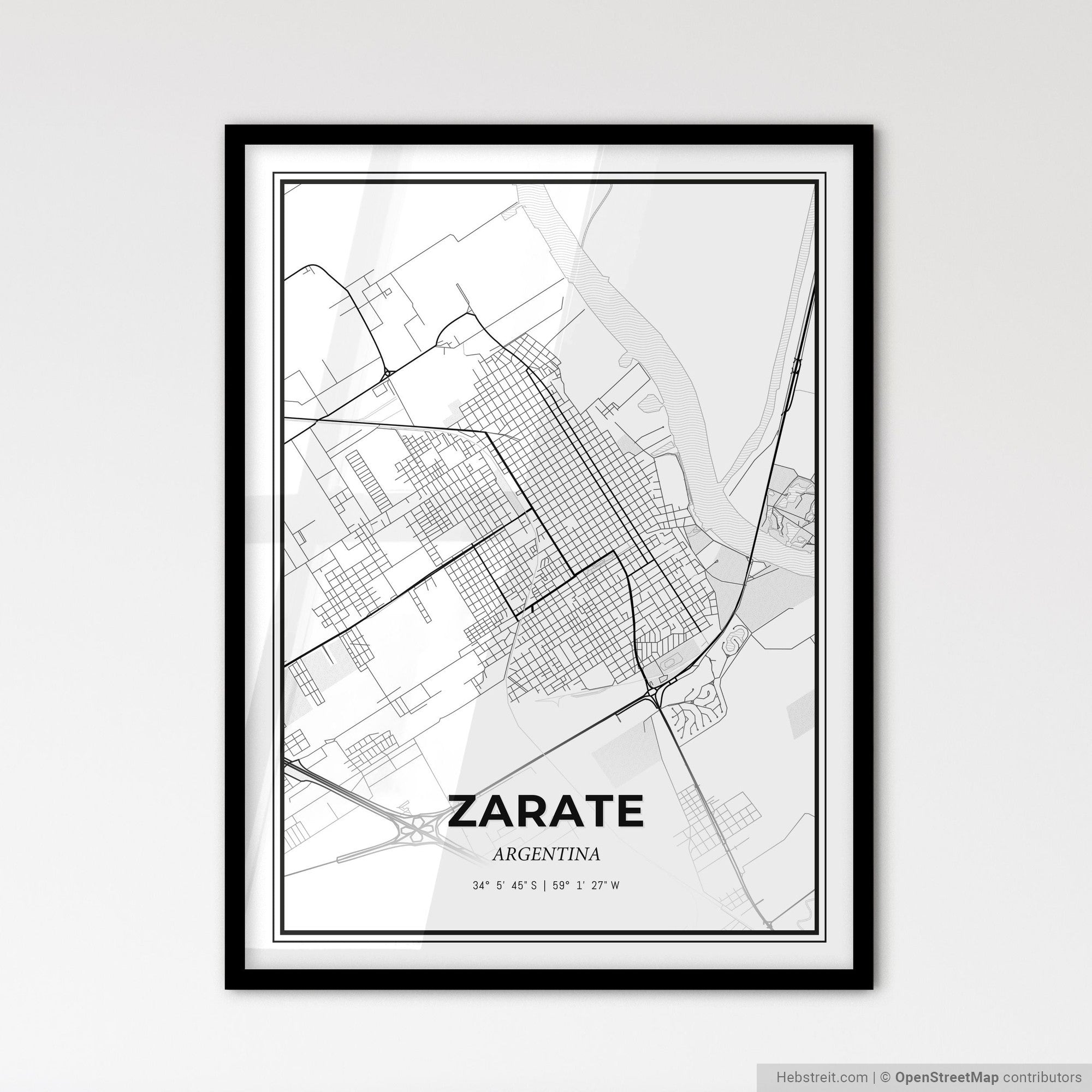 Zarate Argentina Map - Black and White Art Print – HEBSTREIT