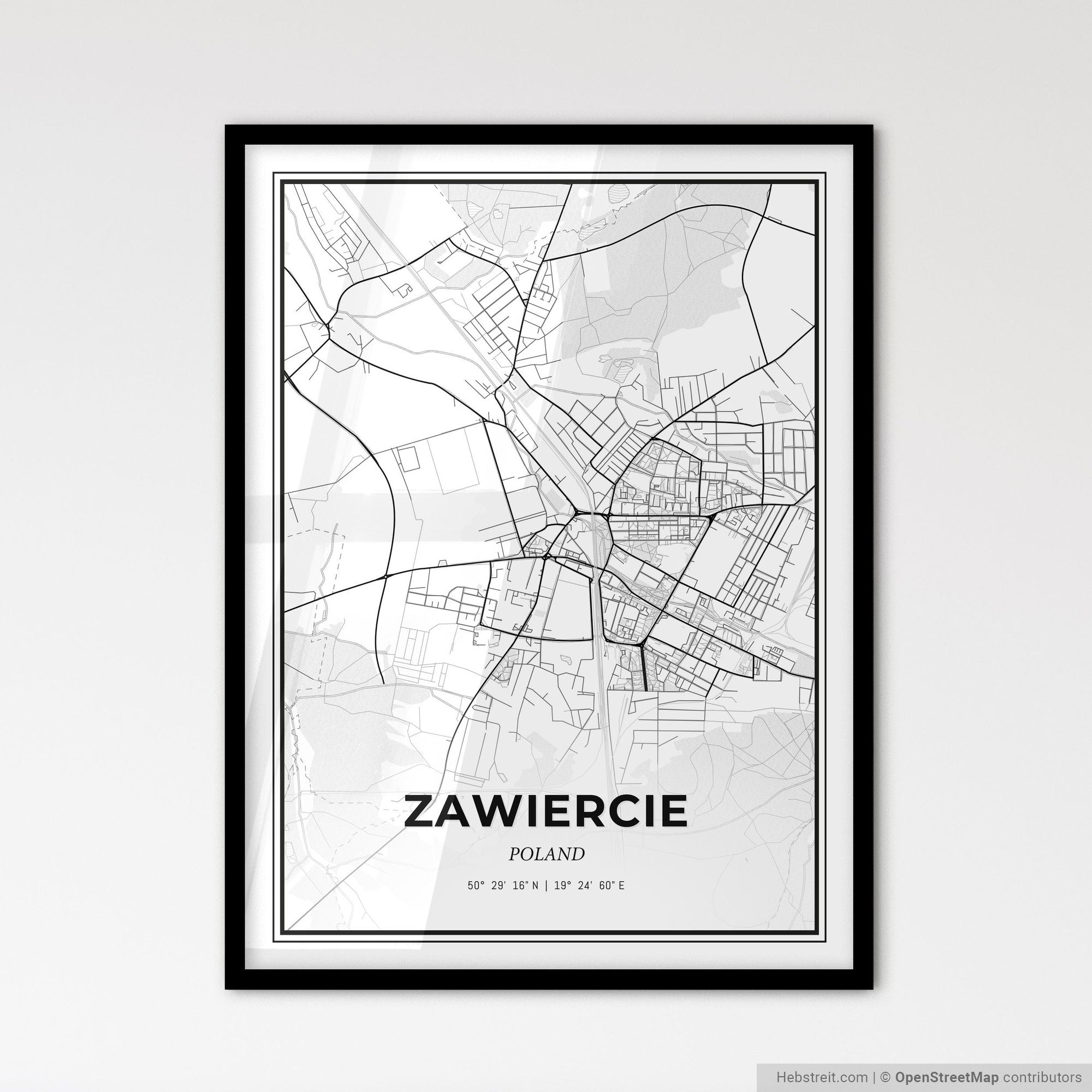 Zawiercie Poland Map - Black and White Art Print – HEBSTREIT