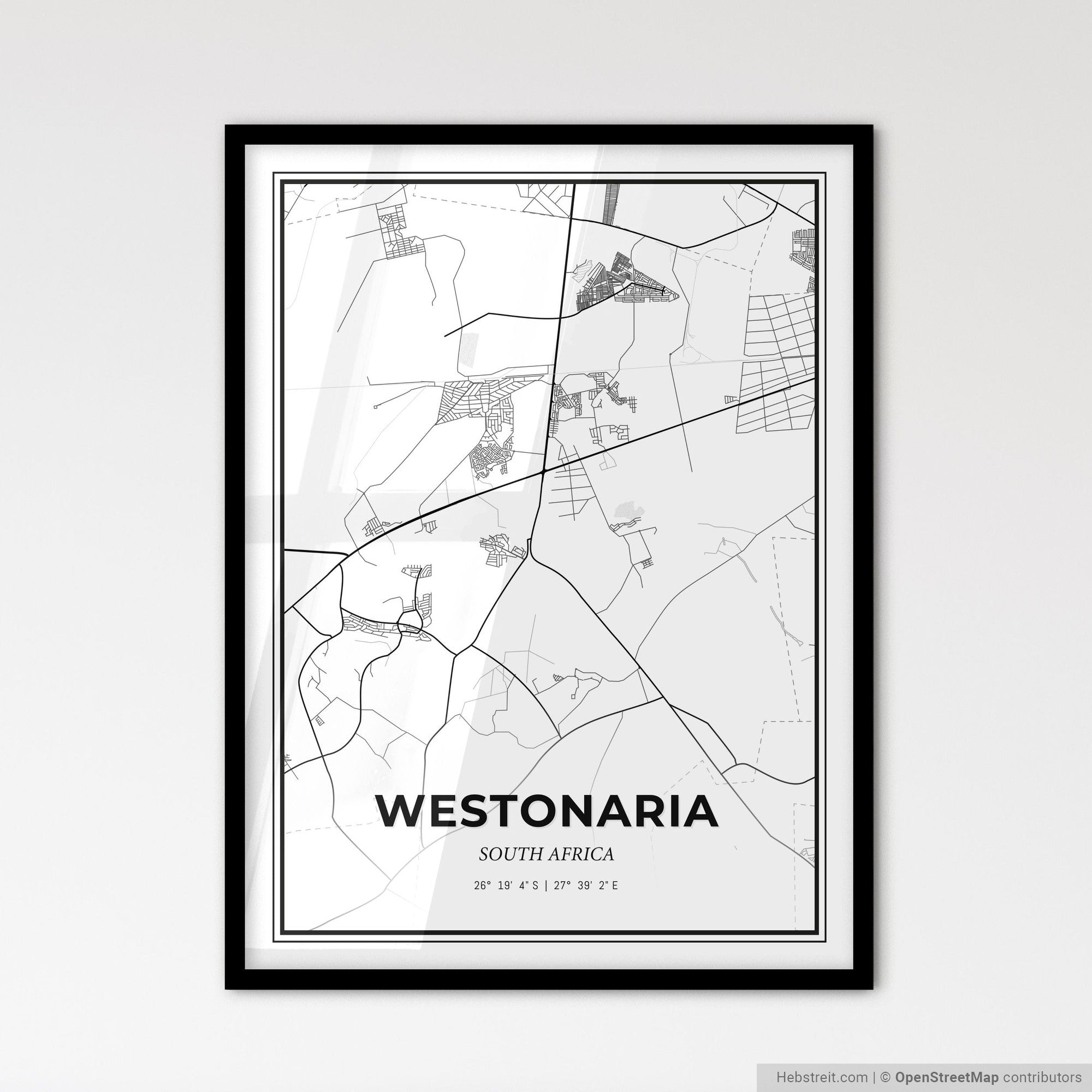 Westonaria South Africa Map - Black and White Art Print – HEBSTREIT