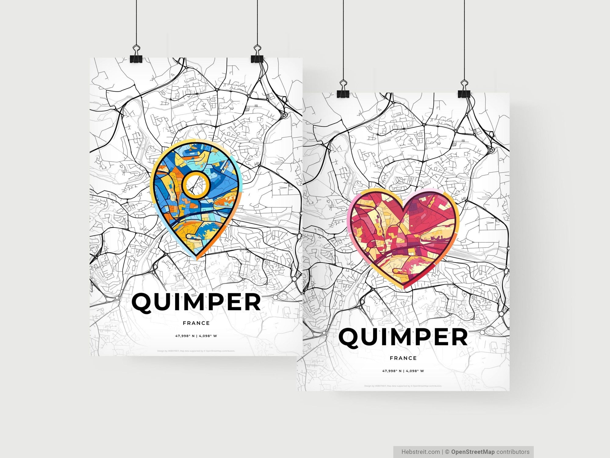 Art Map of Quimper France, Minimal Art Map With A Colorful Icon – HEBSTREIT