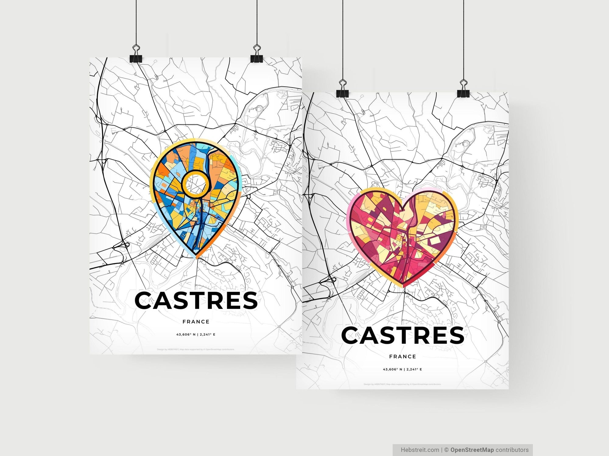 Art Map of Castres France, Minimal Art Map With A Colorful Icon – HEBSTREIT
