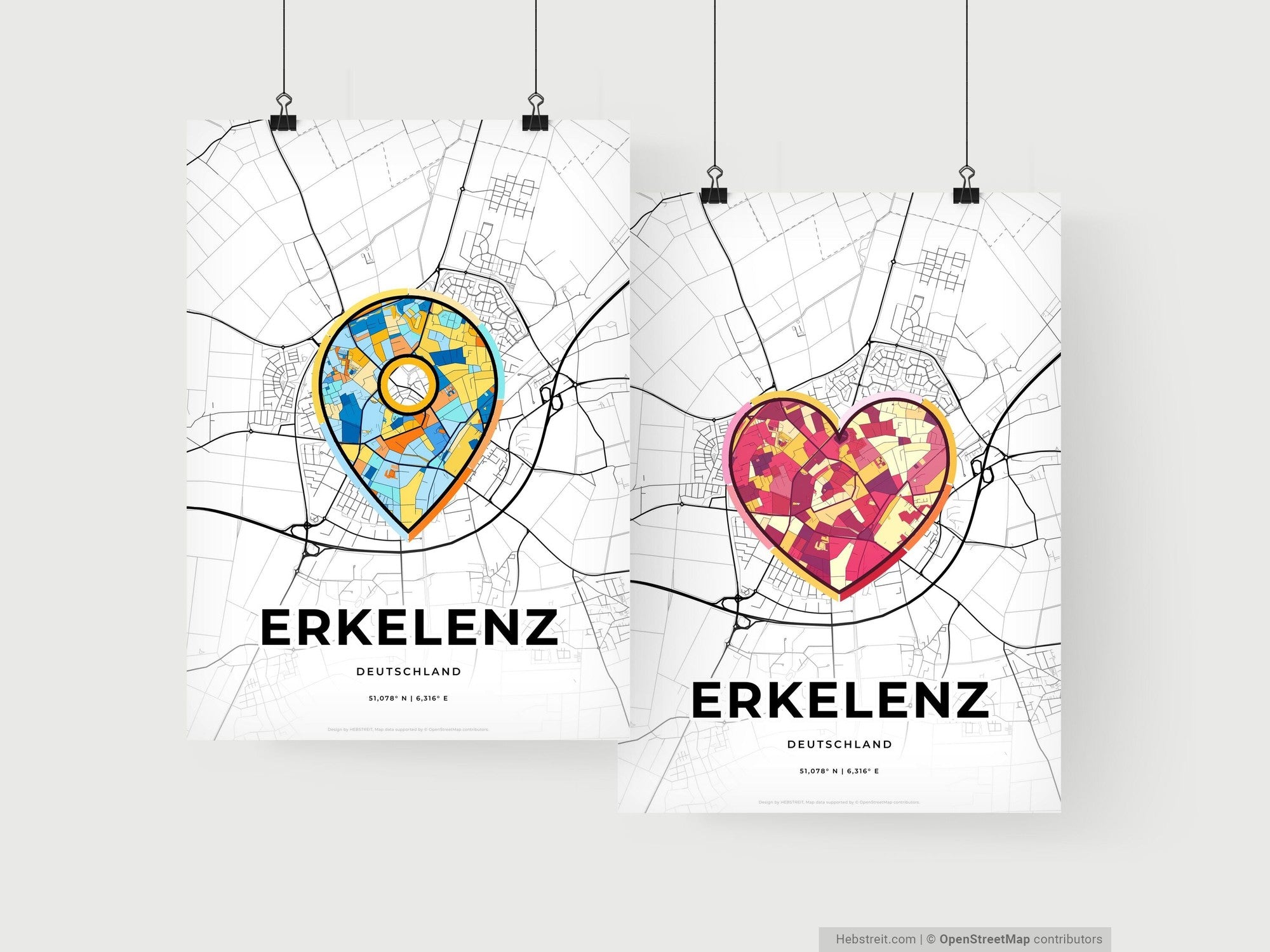 Art Map of Erkelenz Germany, Minimal Art Map With A Colorful Icon ...