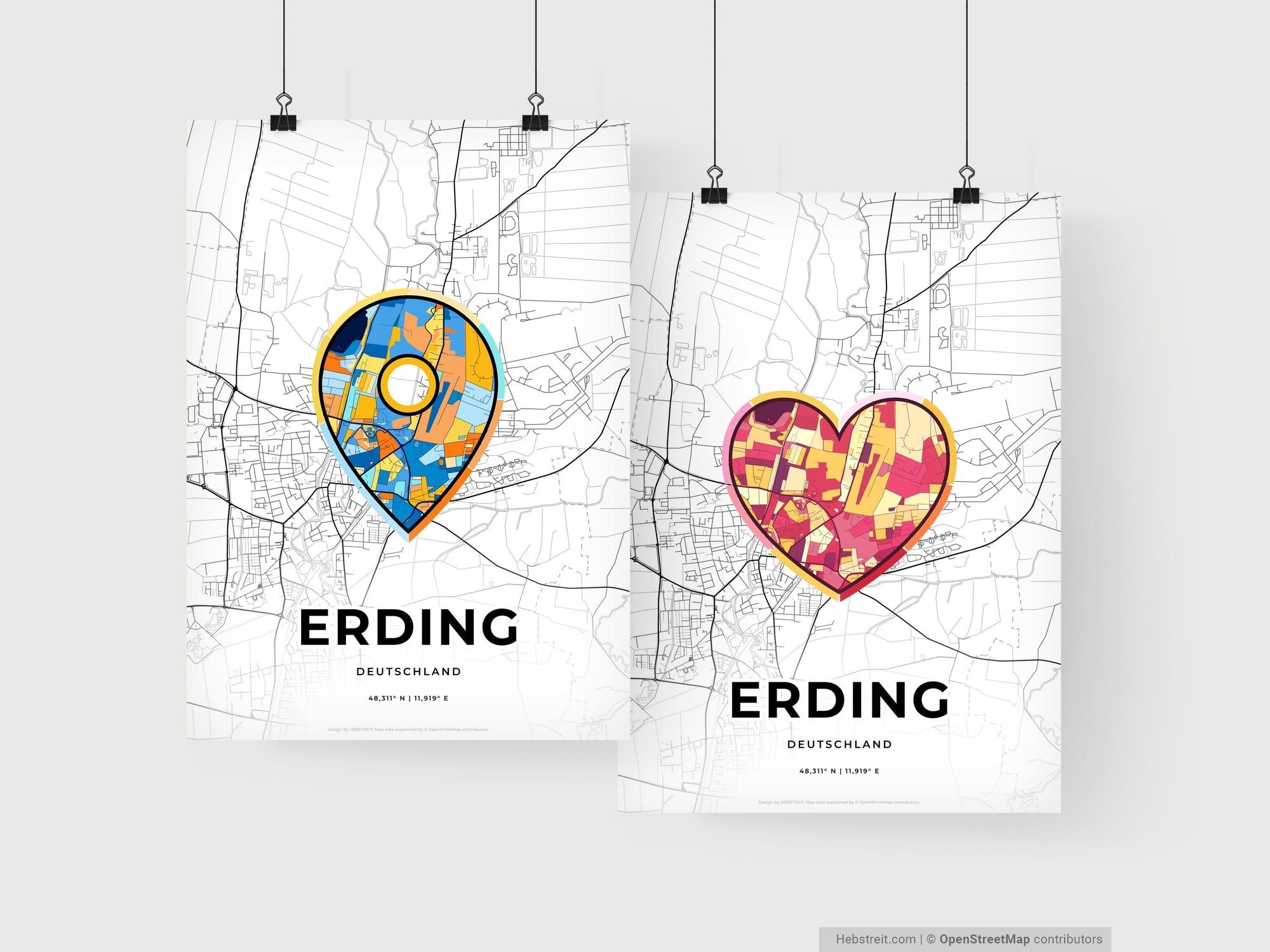 Erding Germany, Minimal Art Map With A Colorful Icon – HEBSTREIT