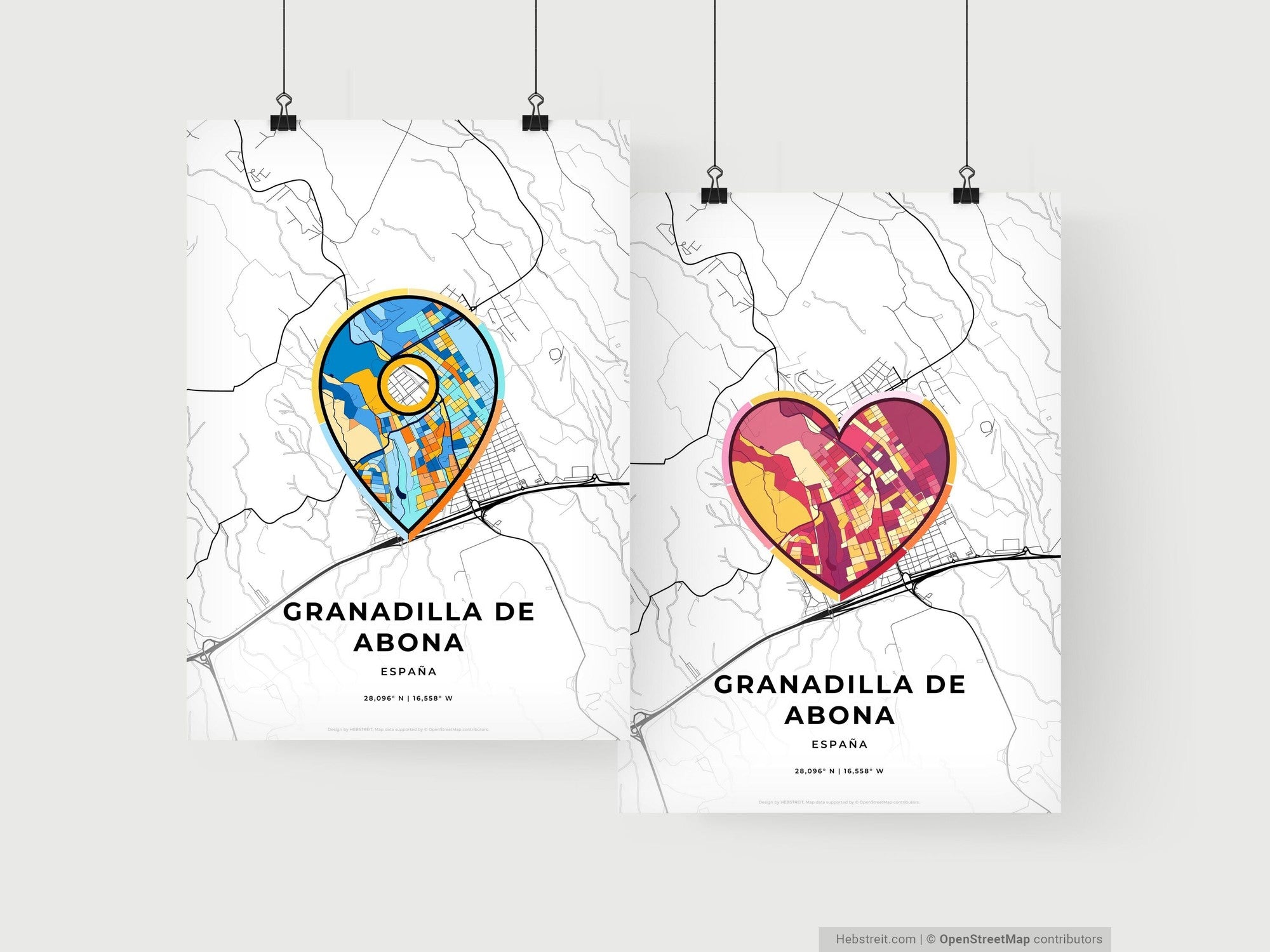 Art Map of Granadilla De Abona Spain, Minimal Art Map With A Colorful ...