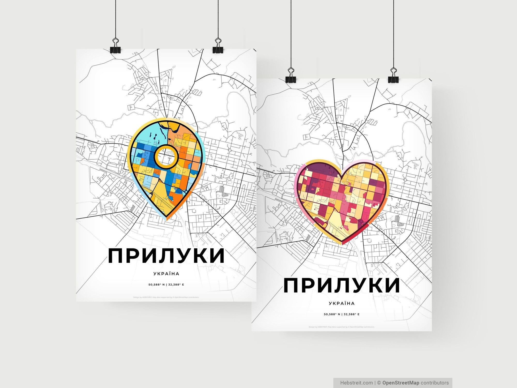 Pryluky Ukraine, Minimal Art Map With A Colorful Icon – HEBSTREIT