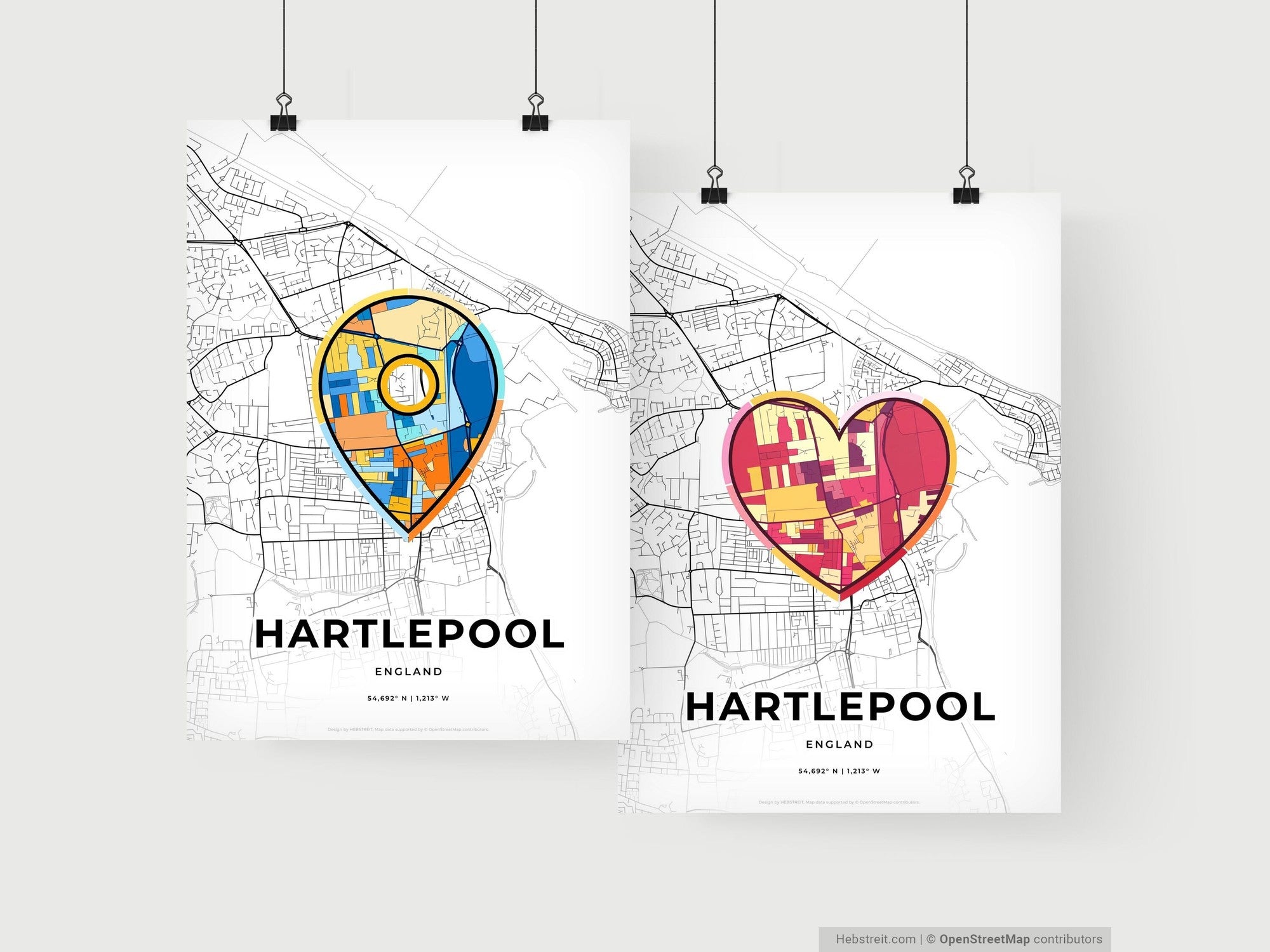 Art Map of Hartlepool England, Minimal Art Map With A Colorful Icon ...