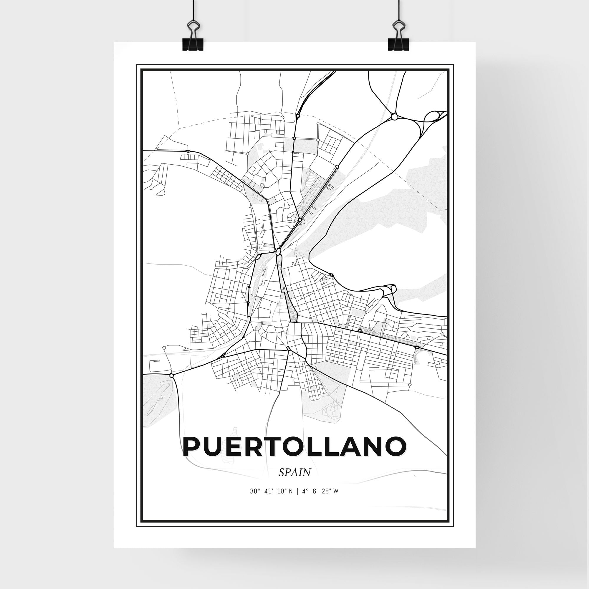 Puertollano Spain Map - Black and White Art Print – HEBSTREIT