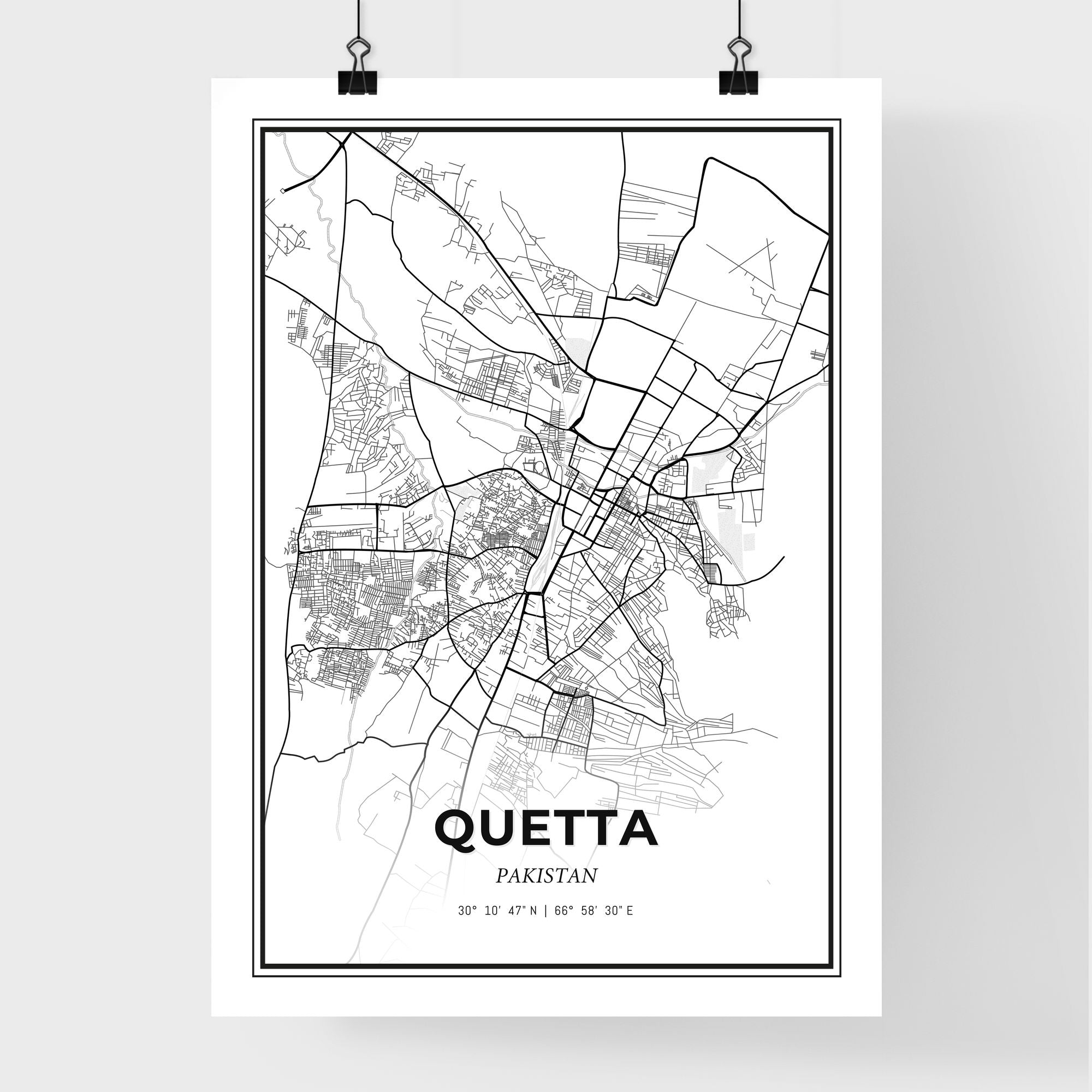 Quetta Pakistan Map - Black and White Art Print – HEBSTREIT