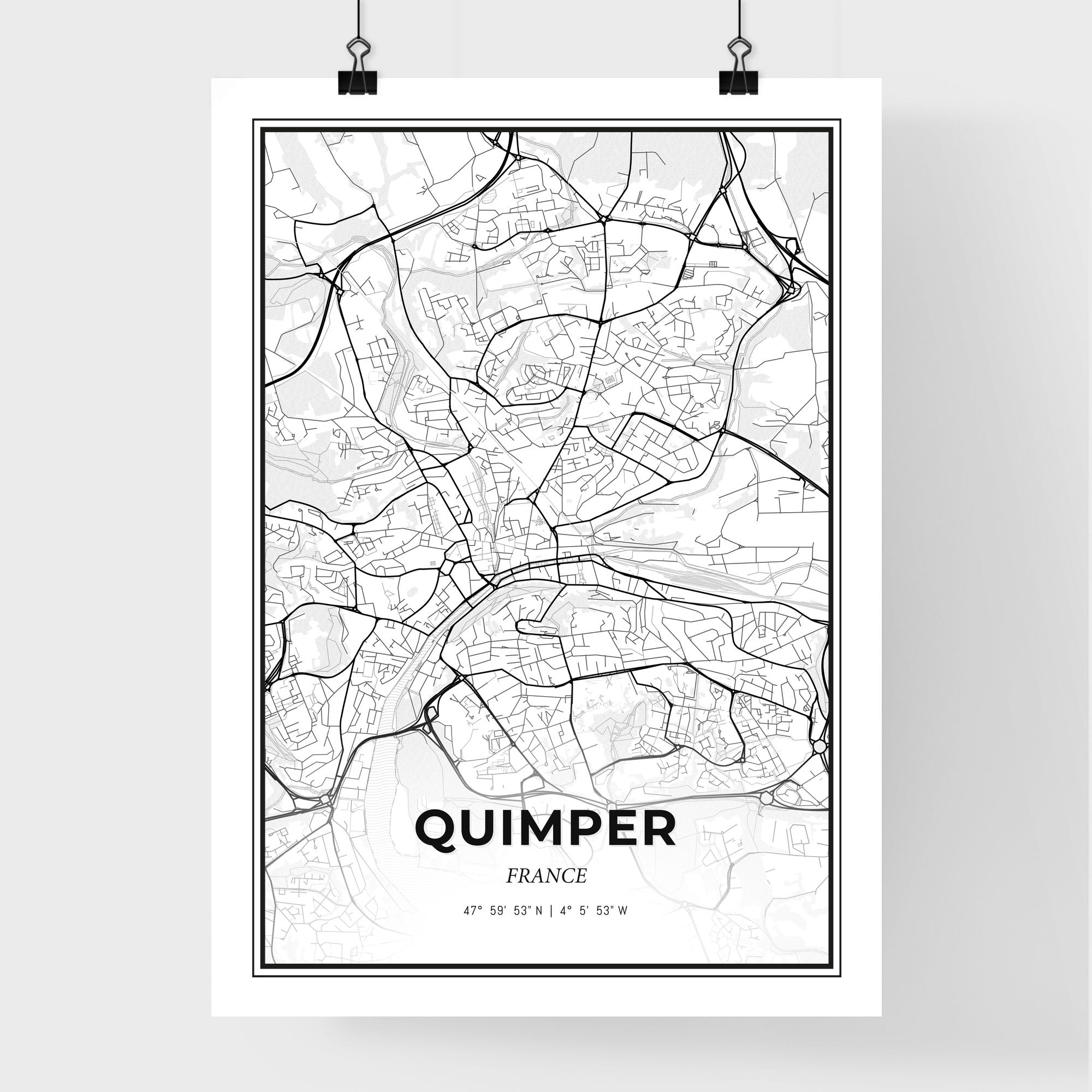 Quimper France Map - Black and White Art Print – HEBSTREIT