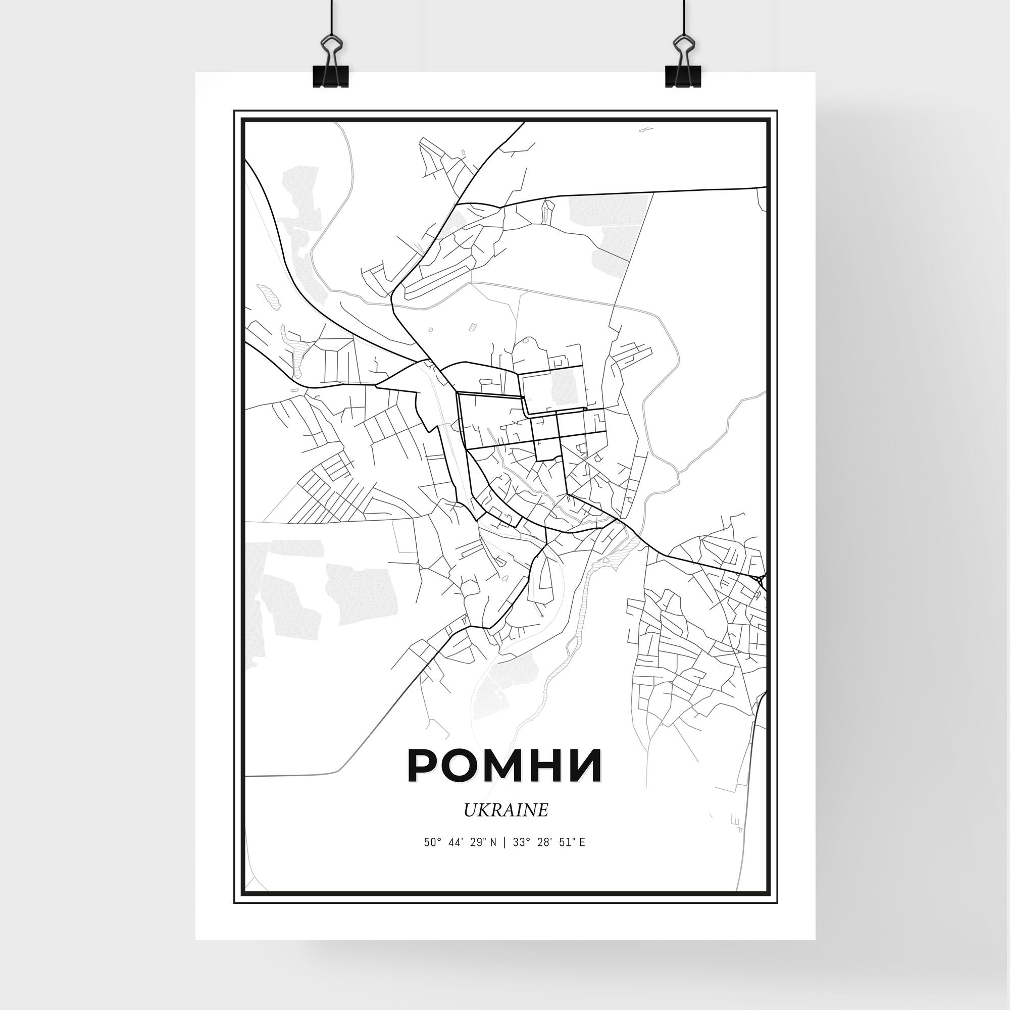 Romny Ukraine Map - Black and White Art Print – HEBSTREIT