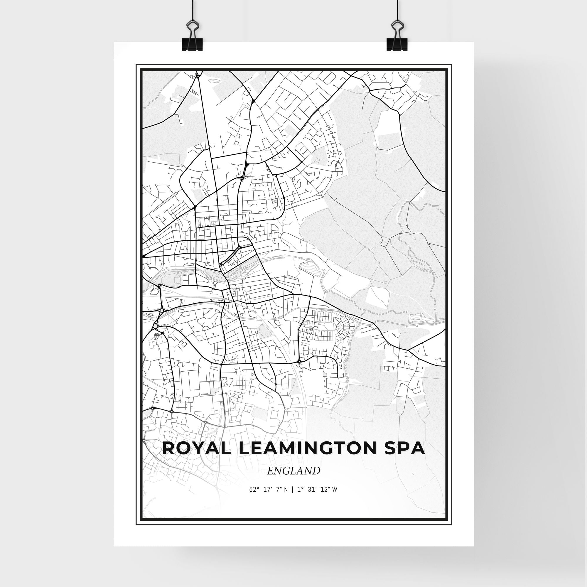 Royal Leamington Spa England Map - Black and White Art Print – HEBSTREIT