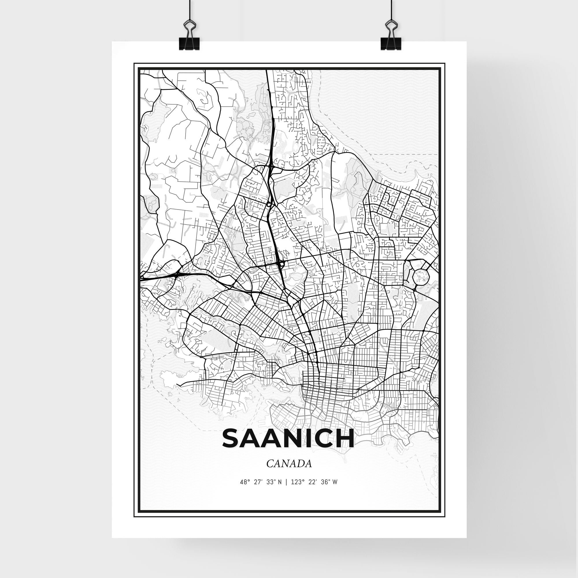 Saanich Canada Map - Black and White Art Print – HEBSTREIT