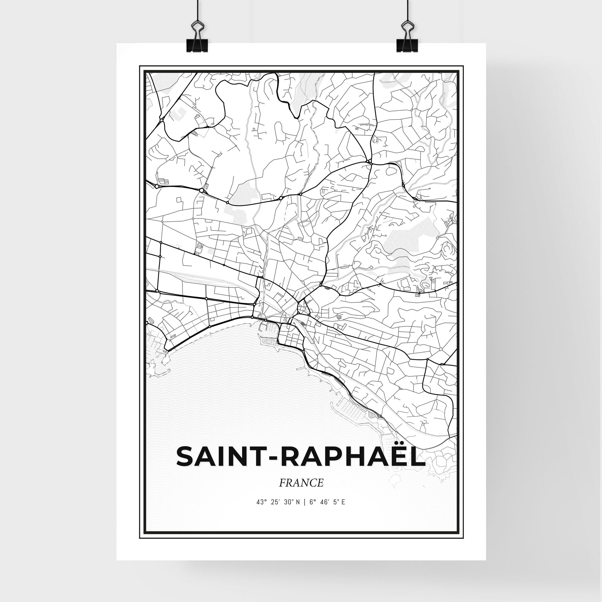 Saint-Raphaël France Map - Black and White Art Print – HEBSTREIT