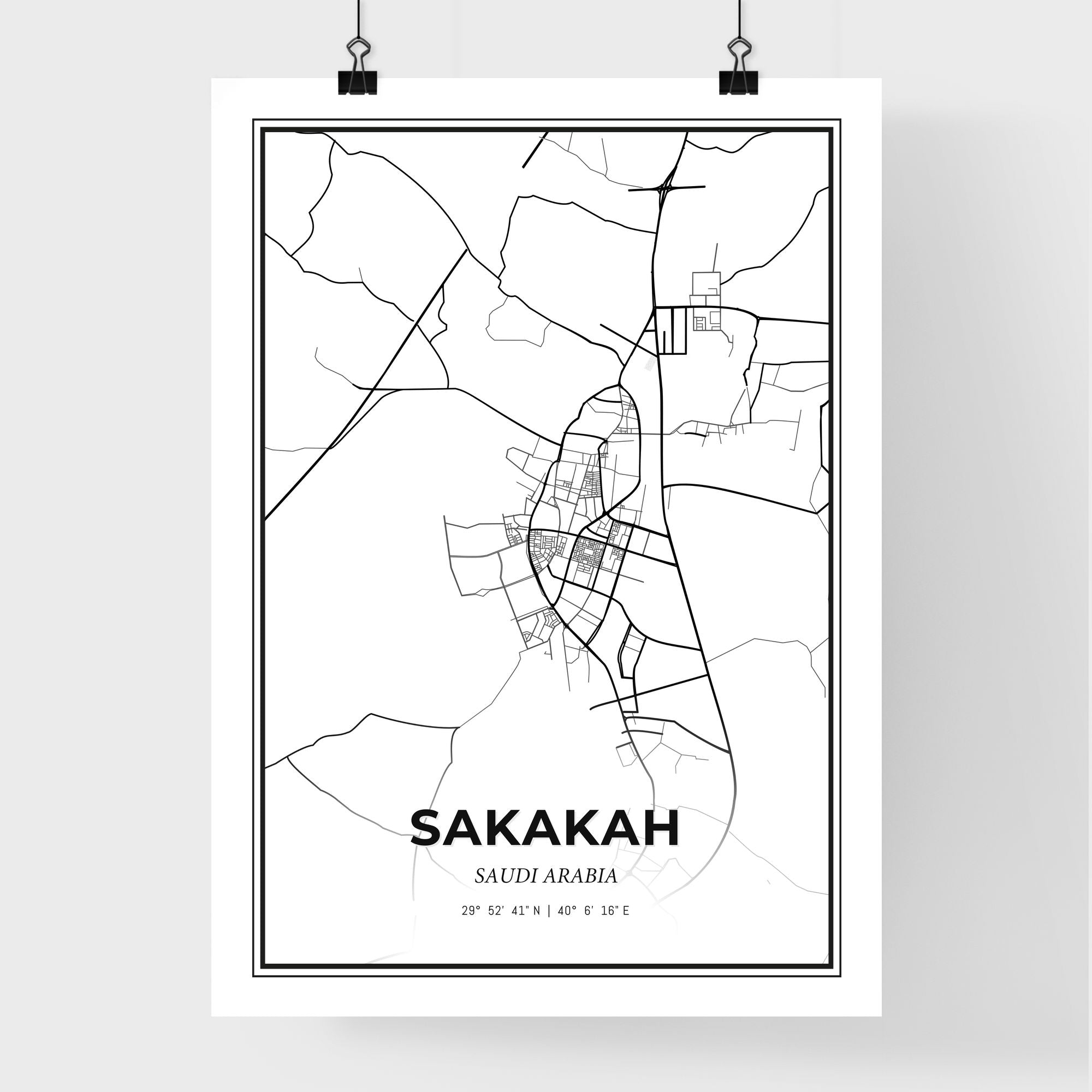Sakakah Saudi Arabia Scandinavian Style City Map – HEBSTREIT