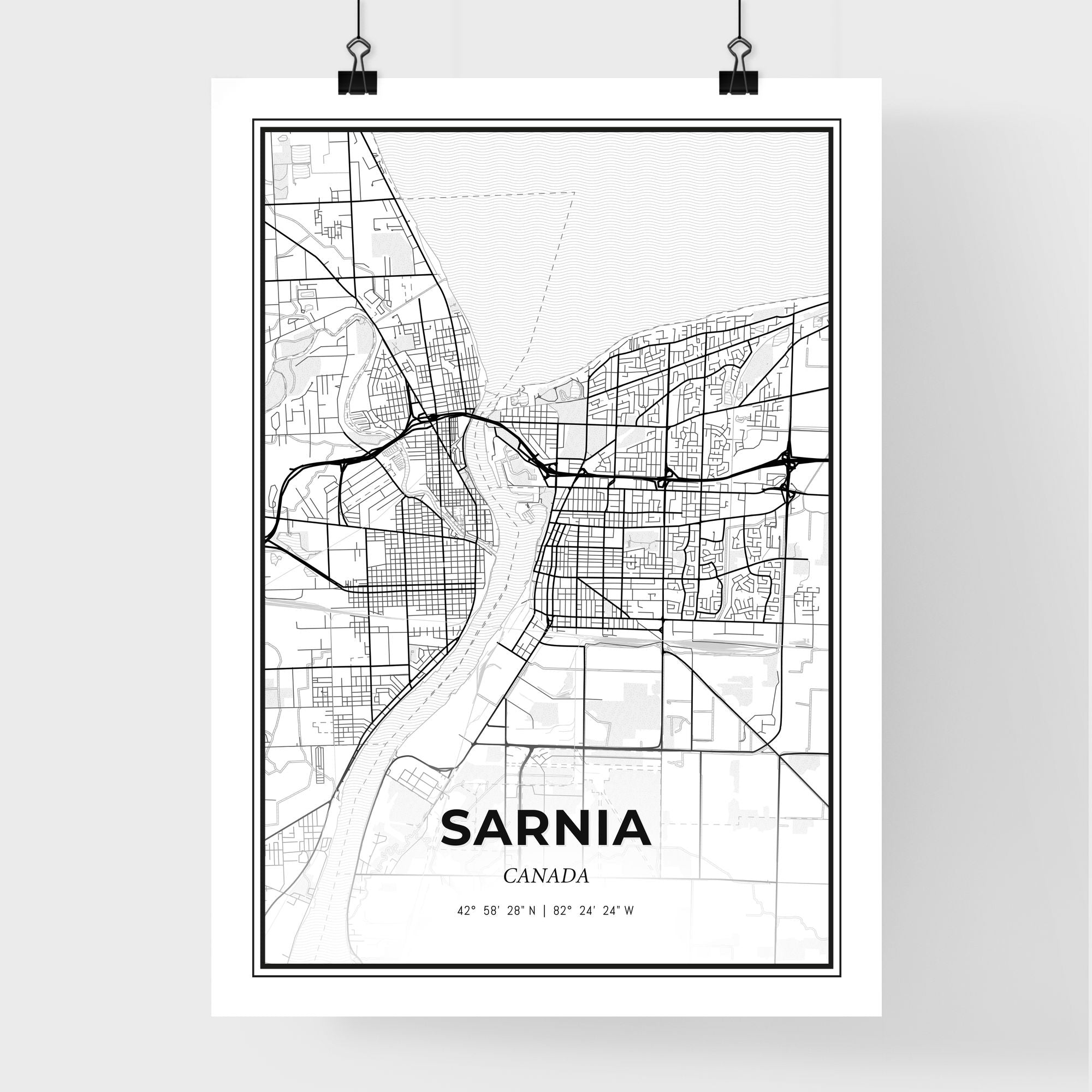Sarnia Canada Map - Black and White Art Print – HEBSTREIT