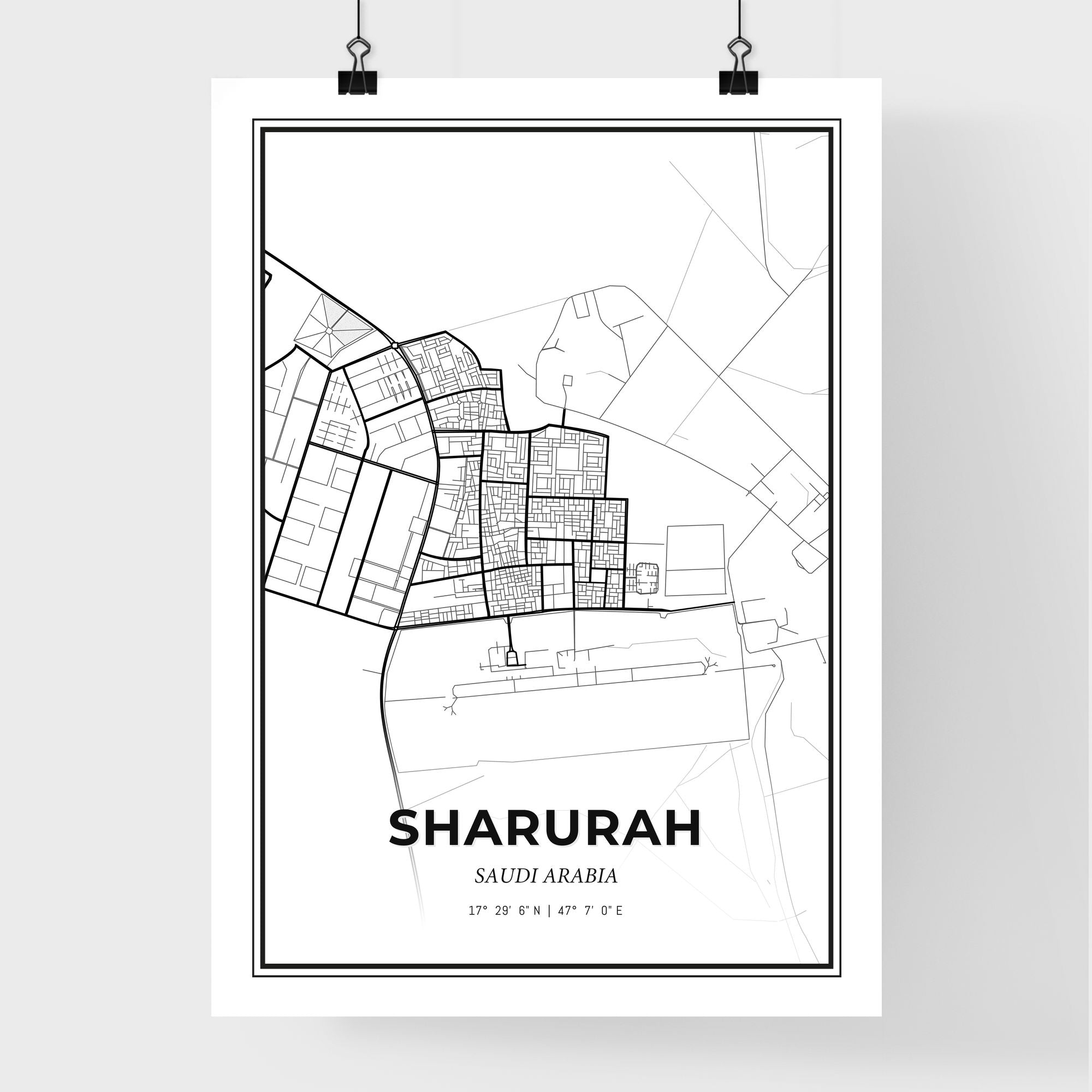 Sharurah Saudi Arabia Scandinavian Style City Map – HEBSTREIT