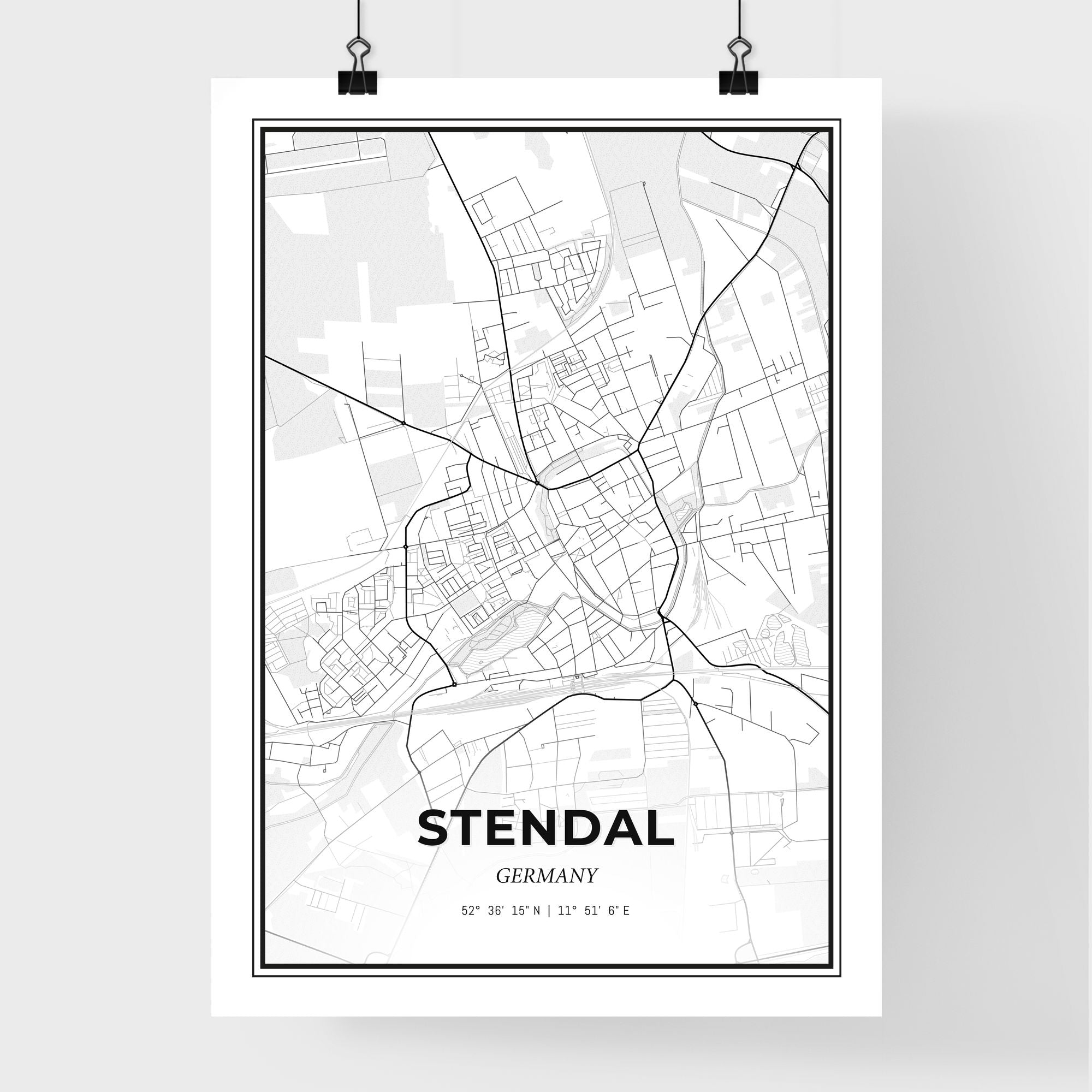 Stendal Germany Map - Black and White Art Print – HEBSTREIT