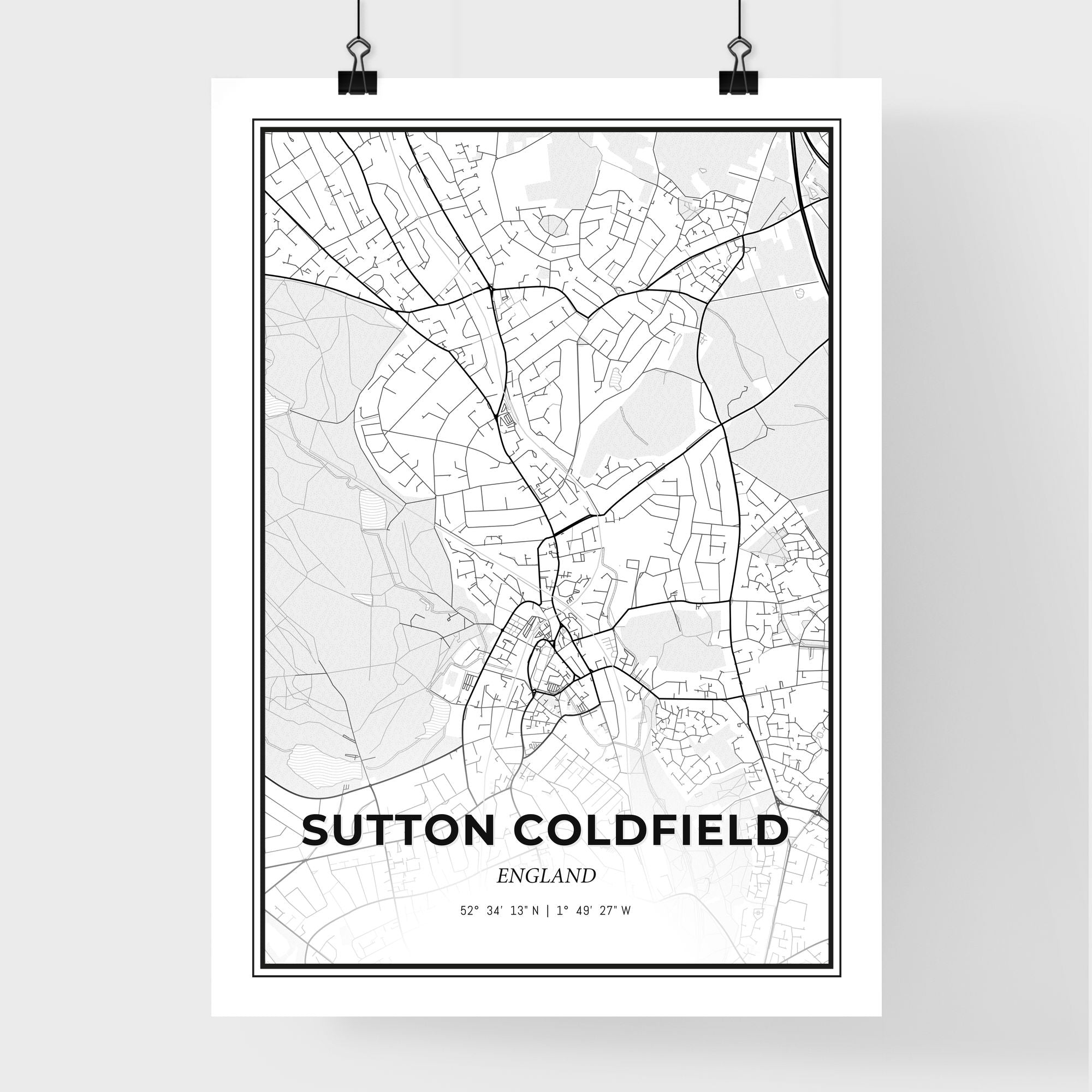 Sutton Coldfield England Map - Black and White Art Print – HEBSTREIT