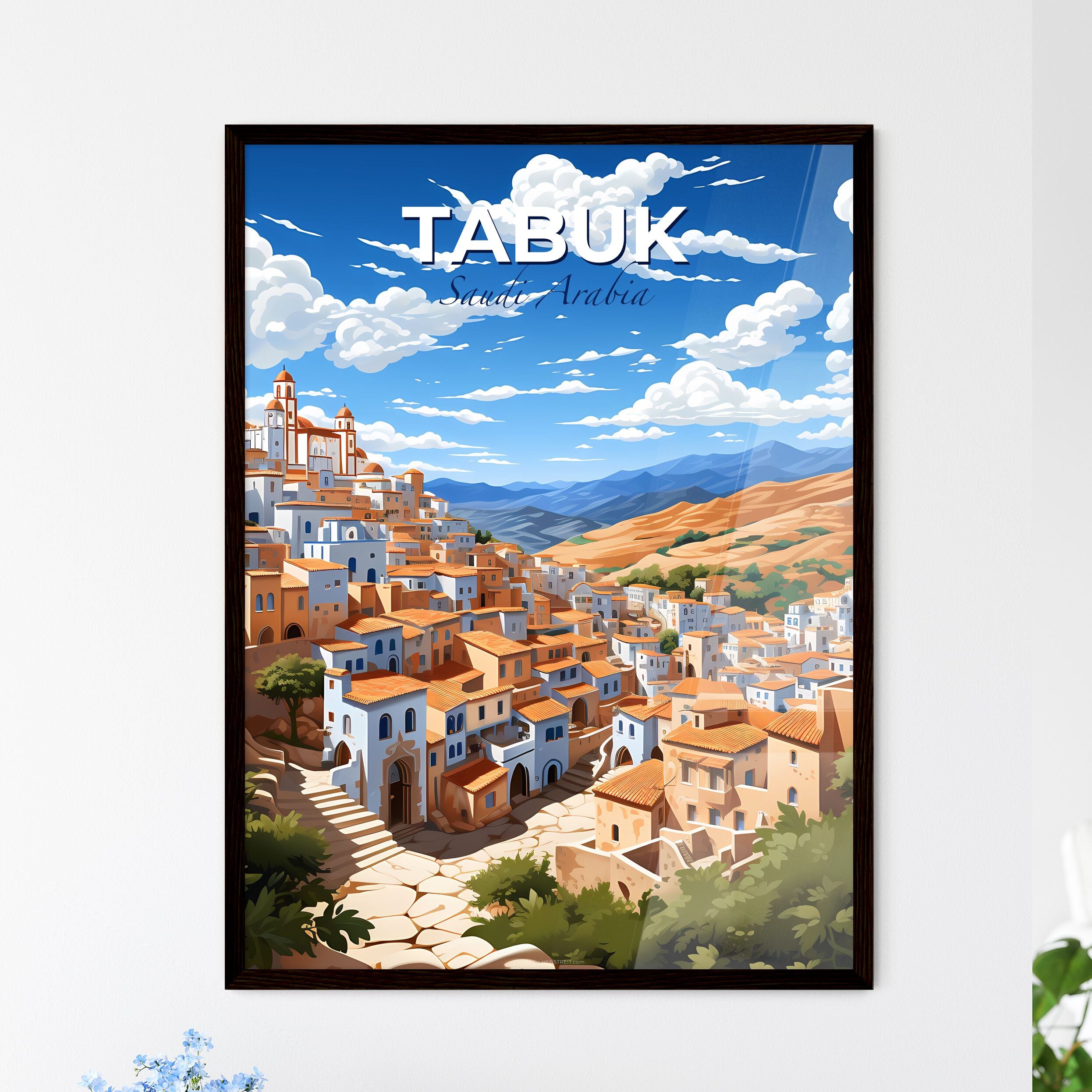 Vibrant Cartoon Art Painting Cityscape Tabuk Saudi Arabia Skyline | AI ...