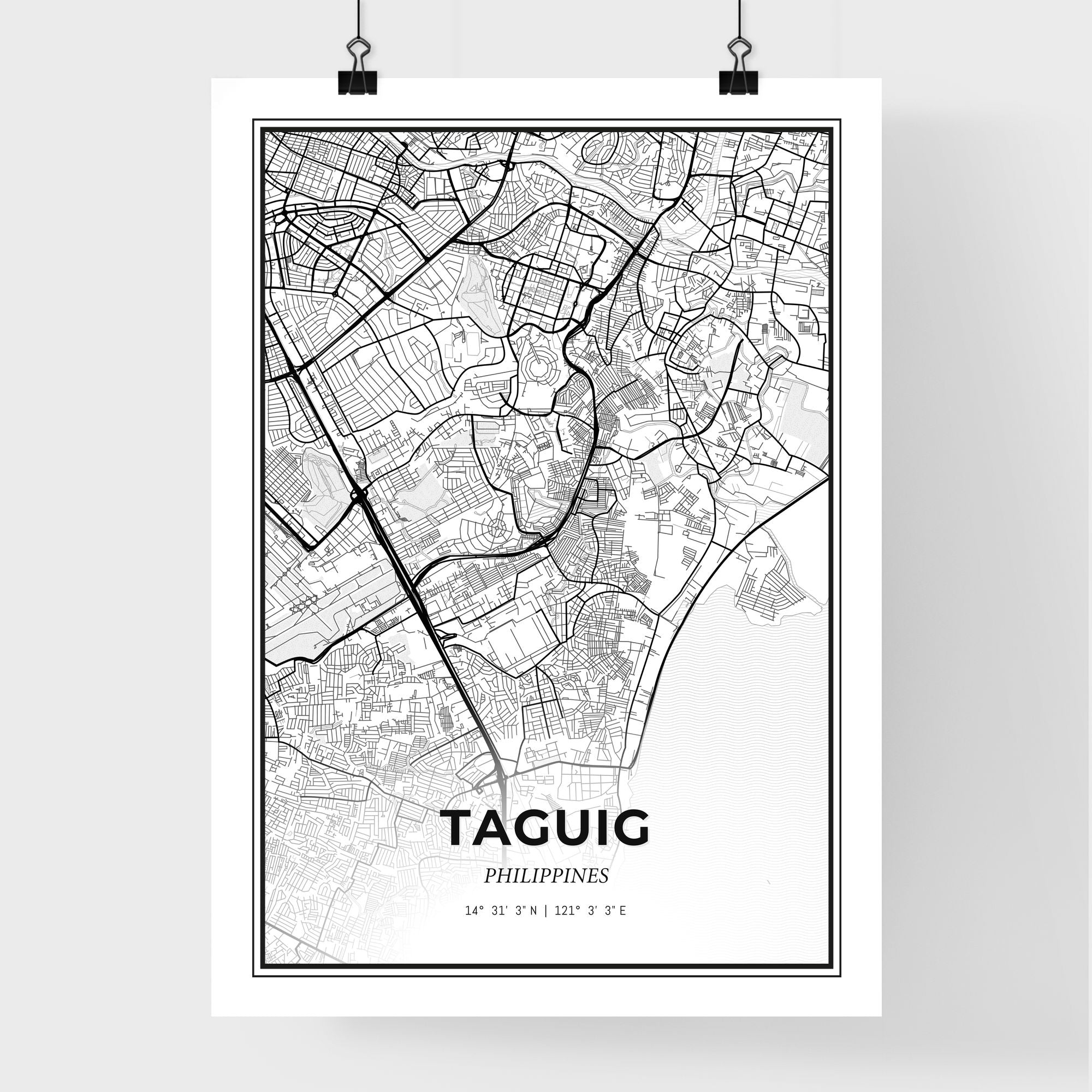 Taguig Philippines Map - Black and White Art Print – HEBSTREIT