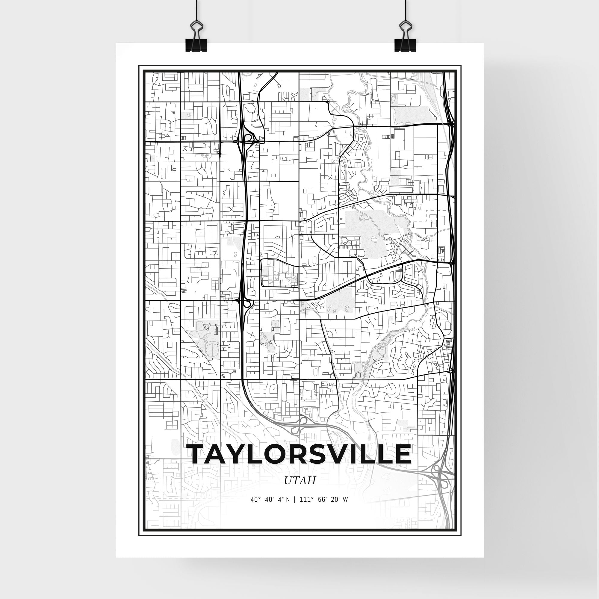 Taylorsville Utah Map - Black and White Art Print – HEBSTREIT