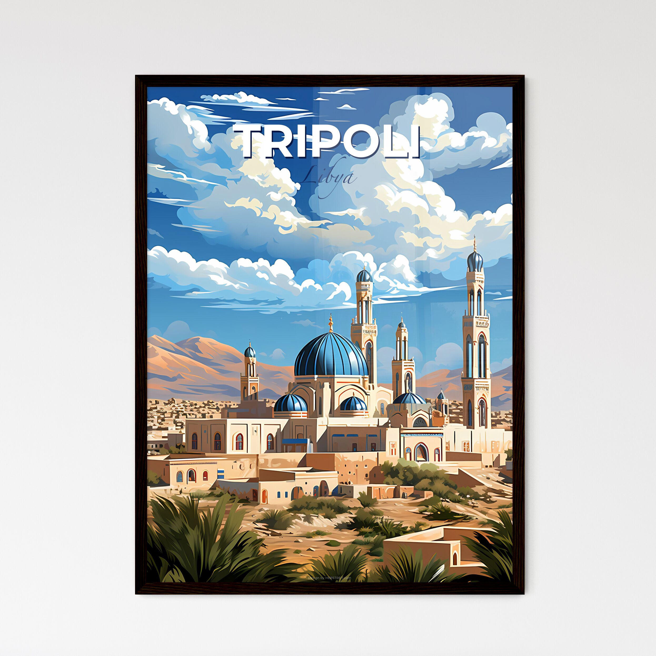 Colorful Abstract Tripoli Libya Cityscape Painting with Blue Domes and ...