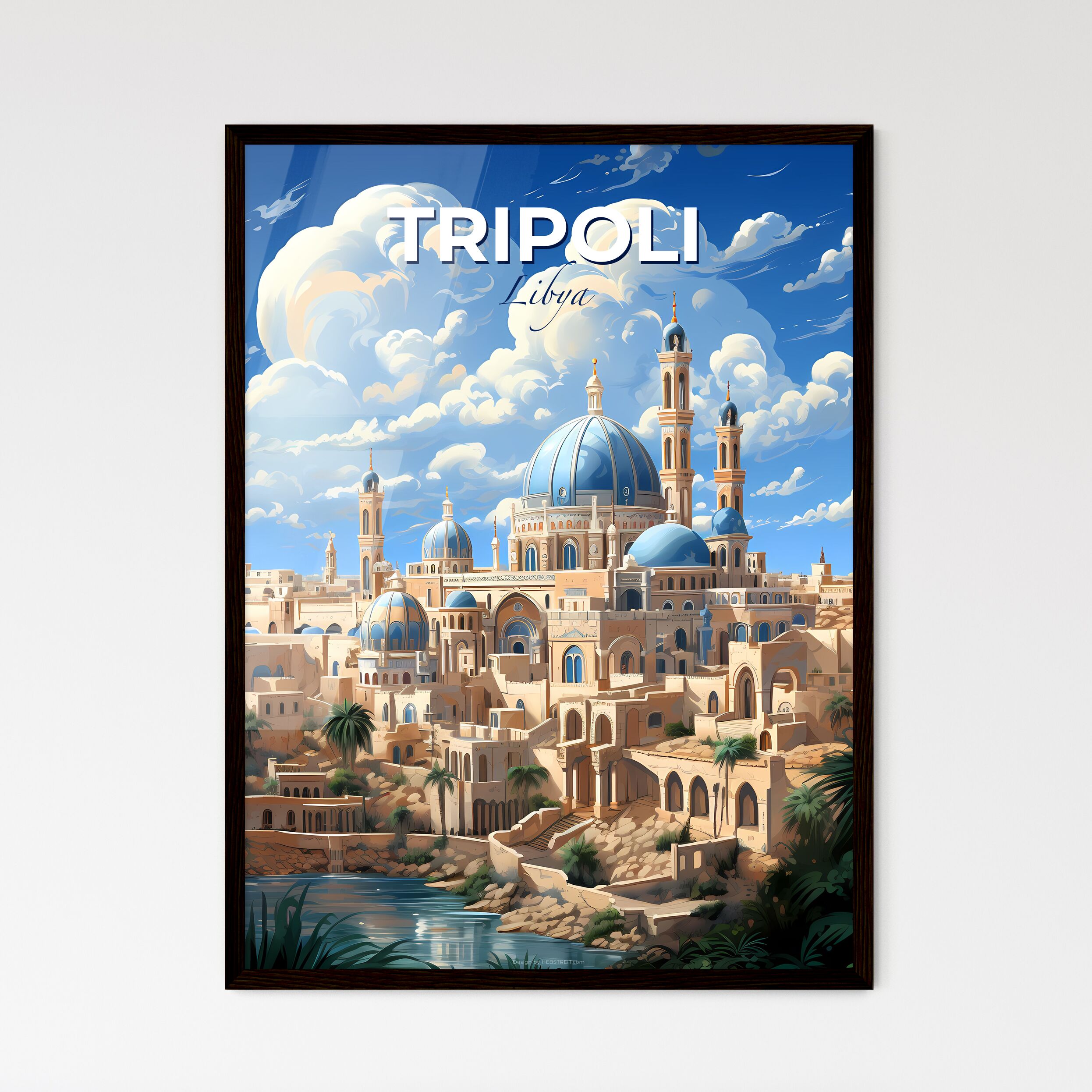 Vibrant Tripoli Libya Skyline Painting with Blue Domes and Roof | AI ...