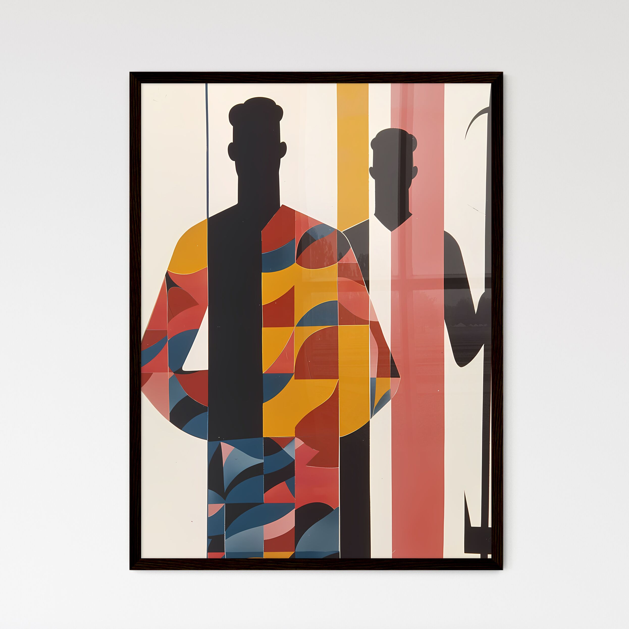 Bauhaus Inspired Painting: Geometric Men Holding Abstract Pitchfork in ...