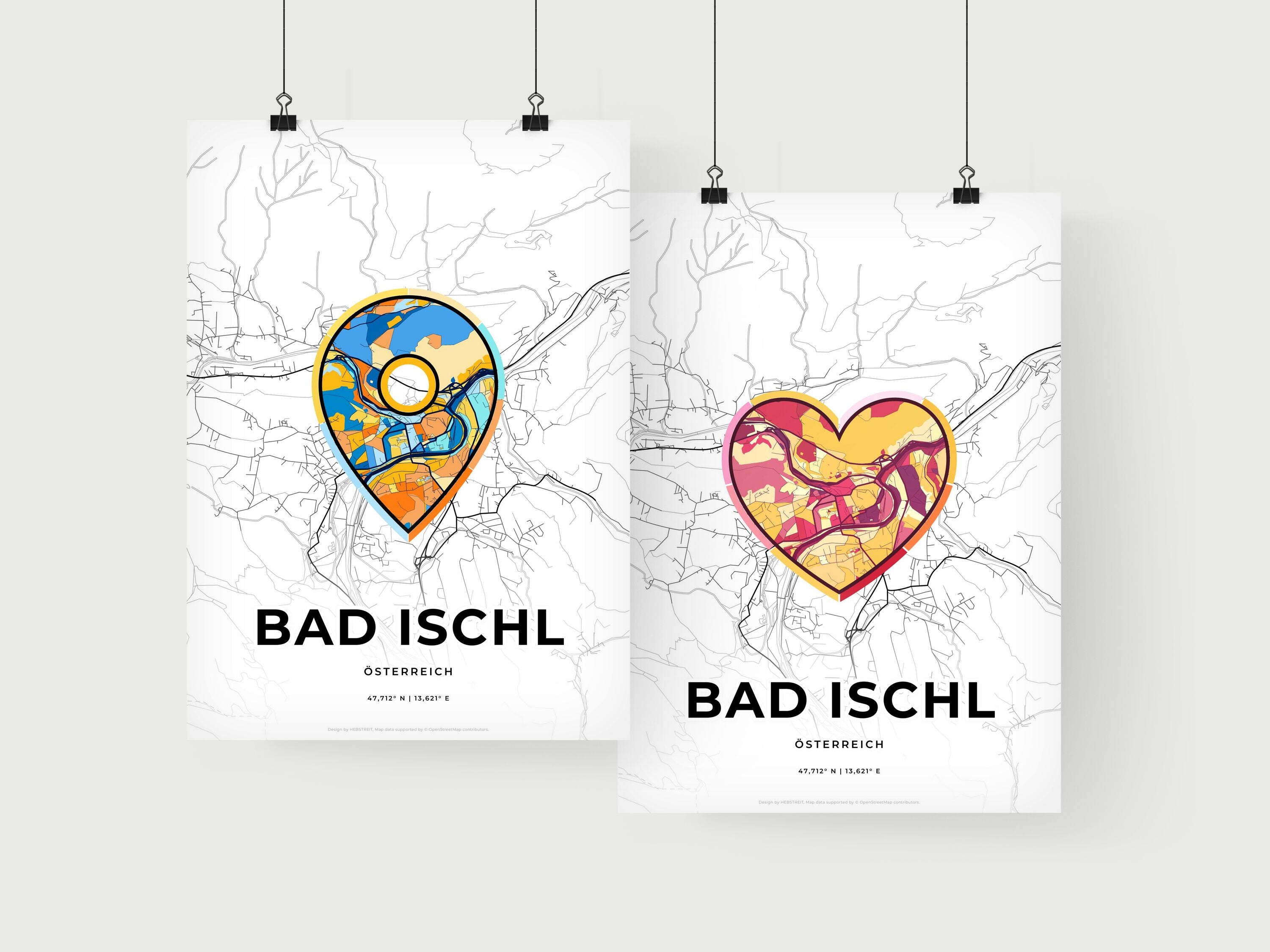 Bad Ischl Austria, Minimal Art Map With A Colorful Icon – HEBSTREIT