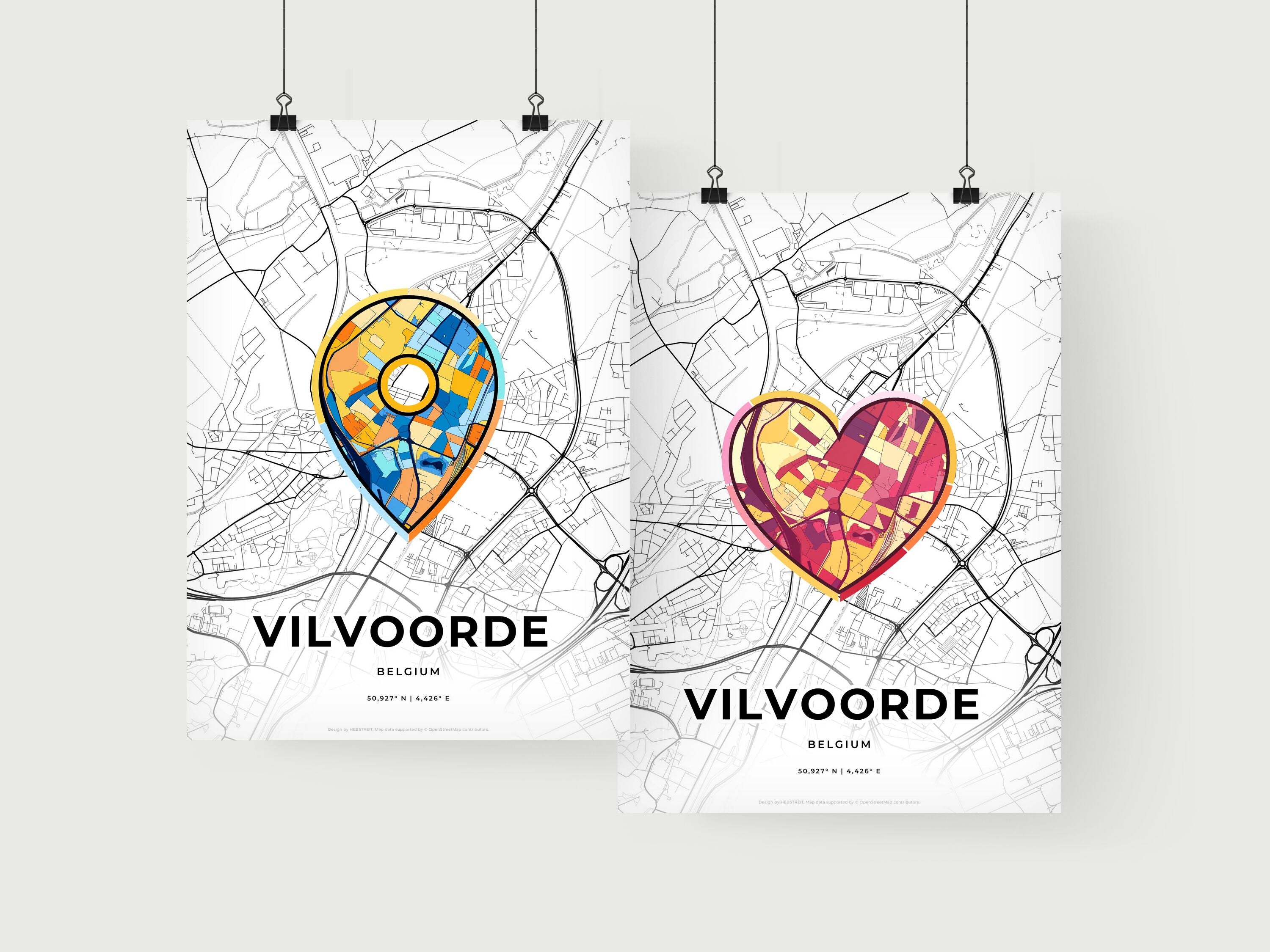 Art Map of Vilvoorde Belgium, Minimal Art Map With A Colorful Icon ...