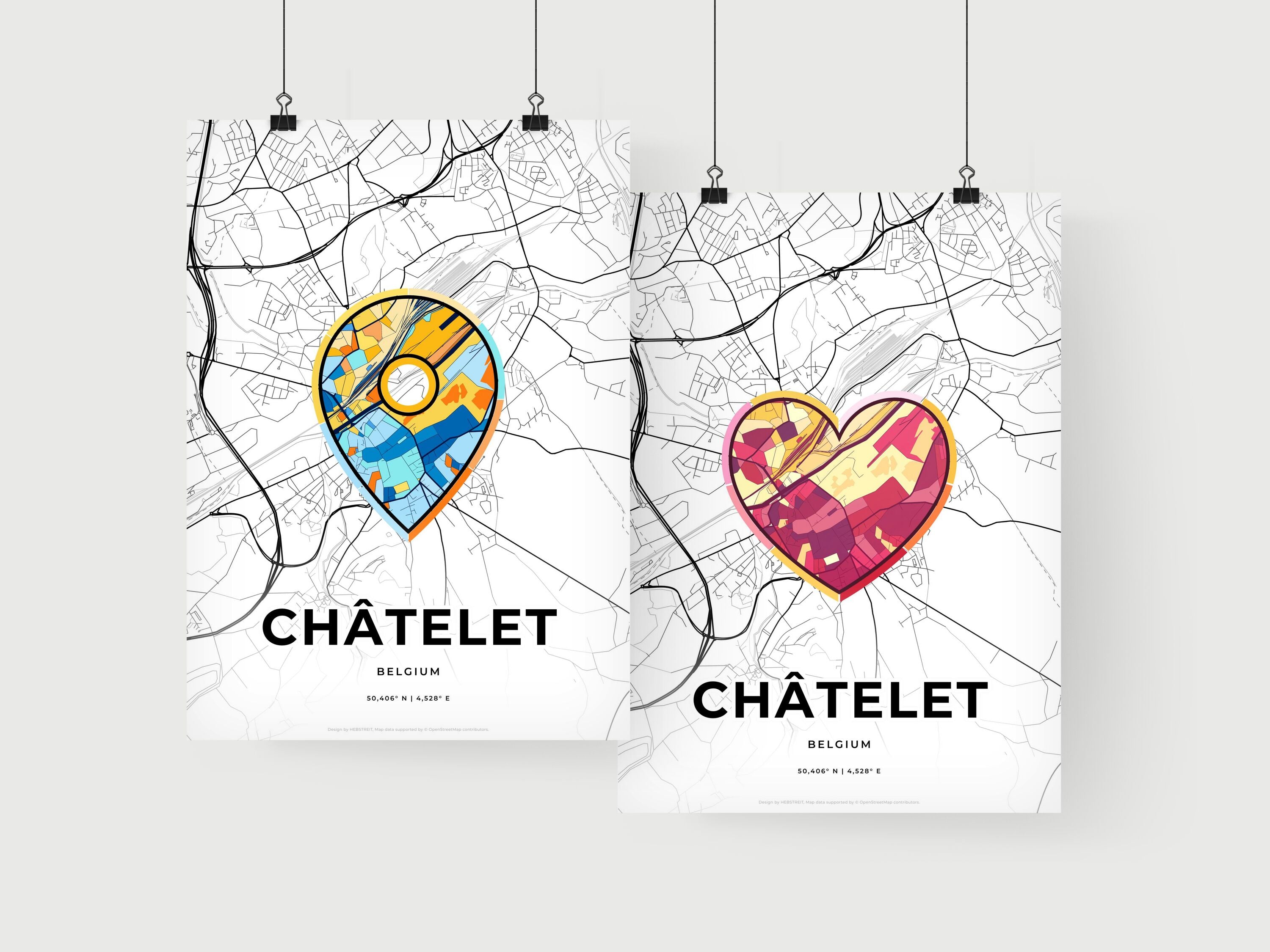 Châtelet Belgium, Minimal Art Map With A Colorful Icon – HEBSTREIT