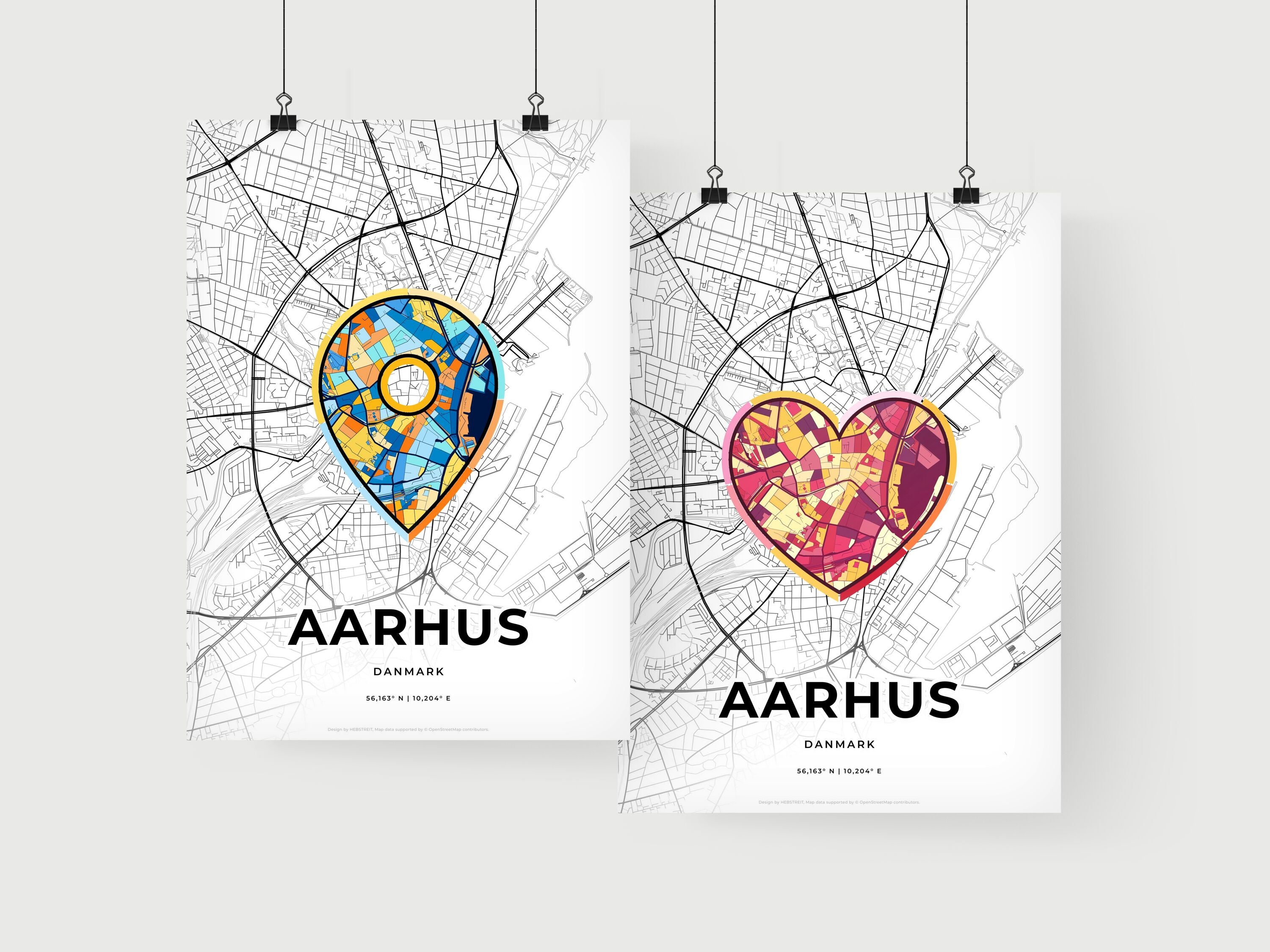 AARHUS DENMARK minimal art map with a colorful icon. Creative city map ...