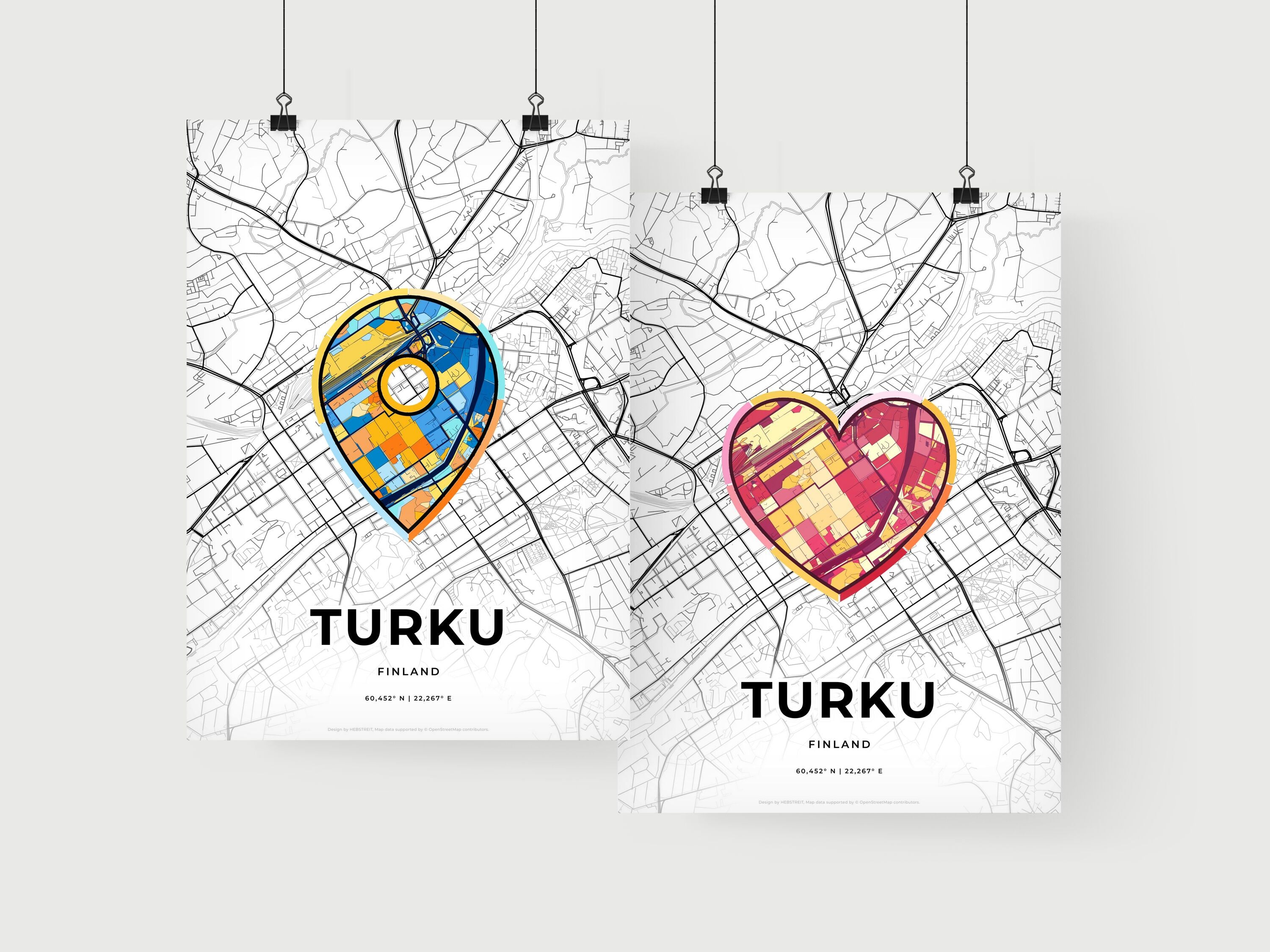 Art Map of Turku Finland, Minimal Art Map With A Colorful Icon – HEBSTREIT