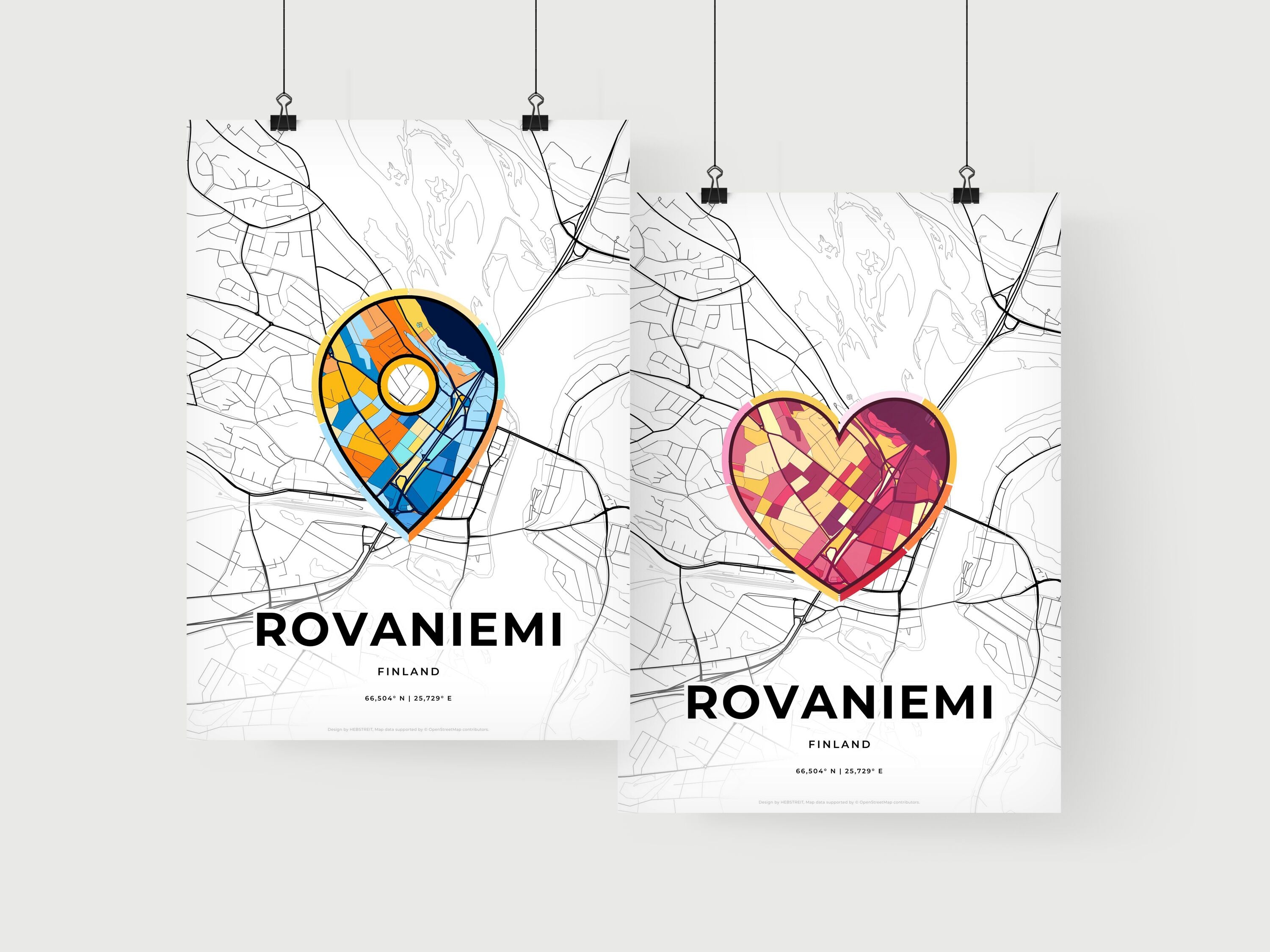 Art Map of Rovaniemi Finland, Minimal Art Map With A Colorful Icon ...