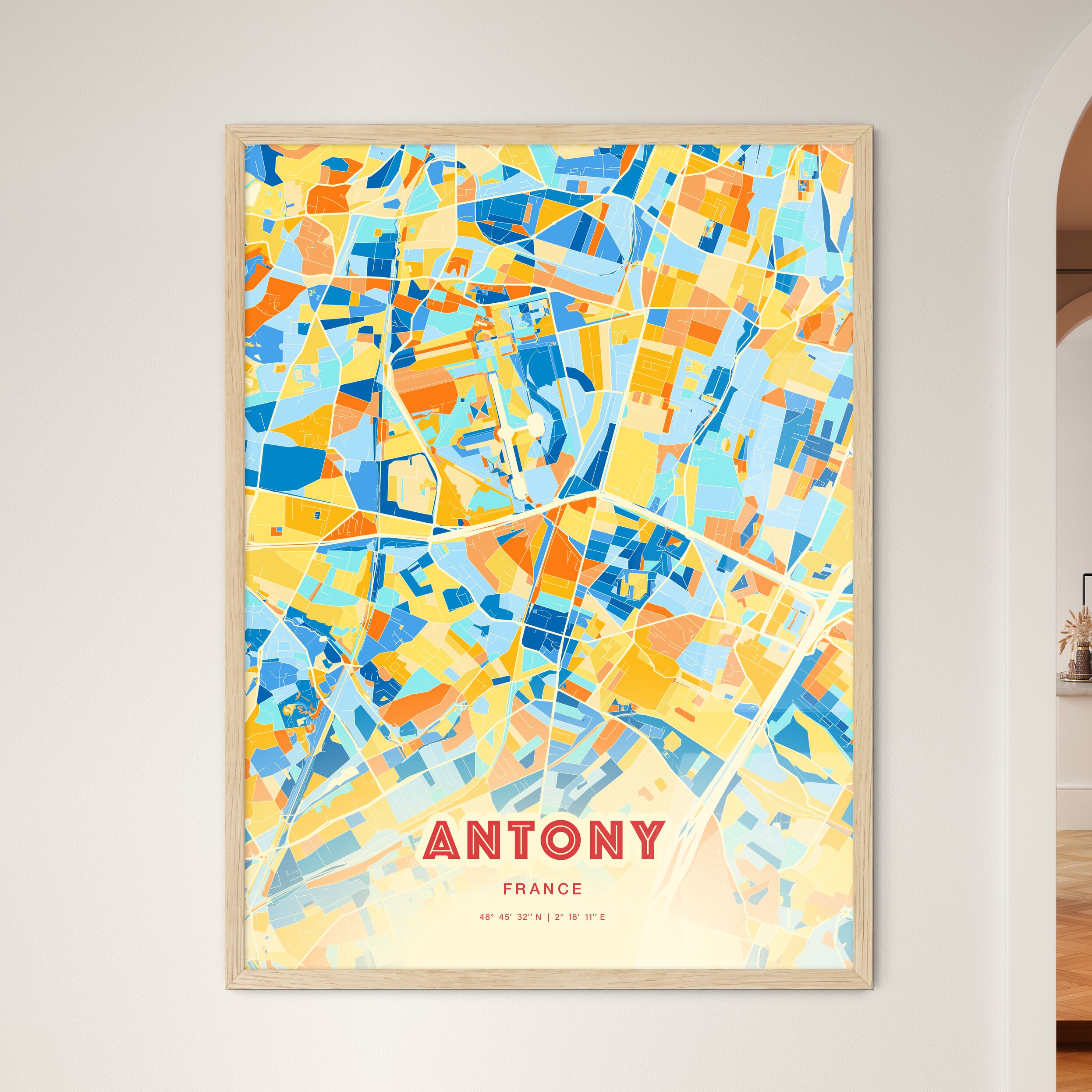 Colorful Antony France Fine Art Map Print by HEBSTREIT