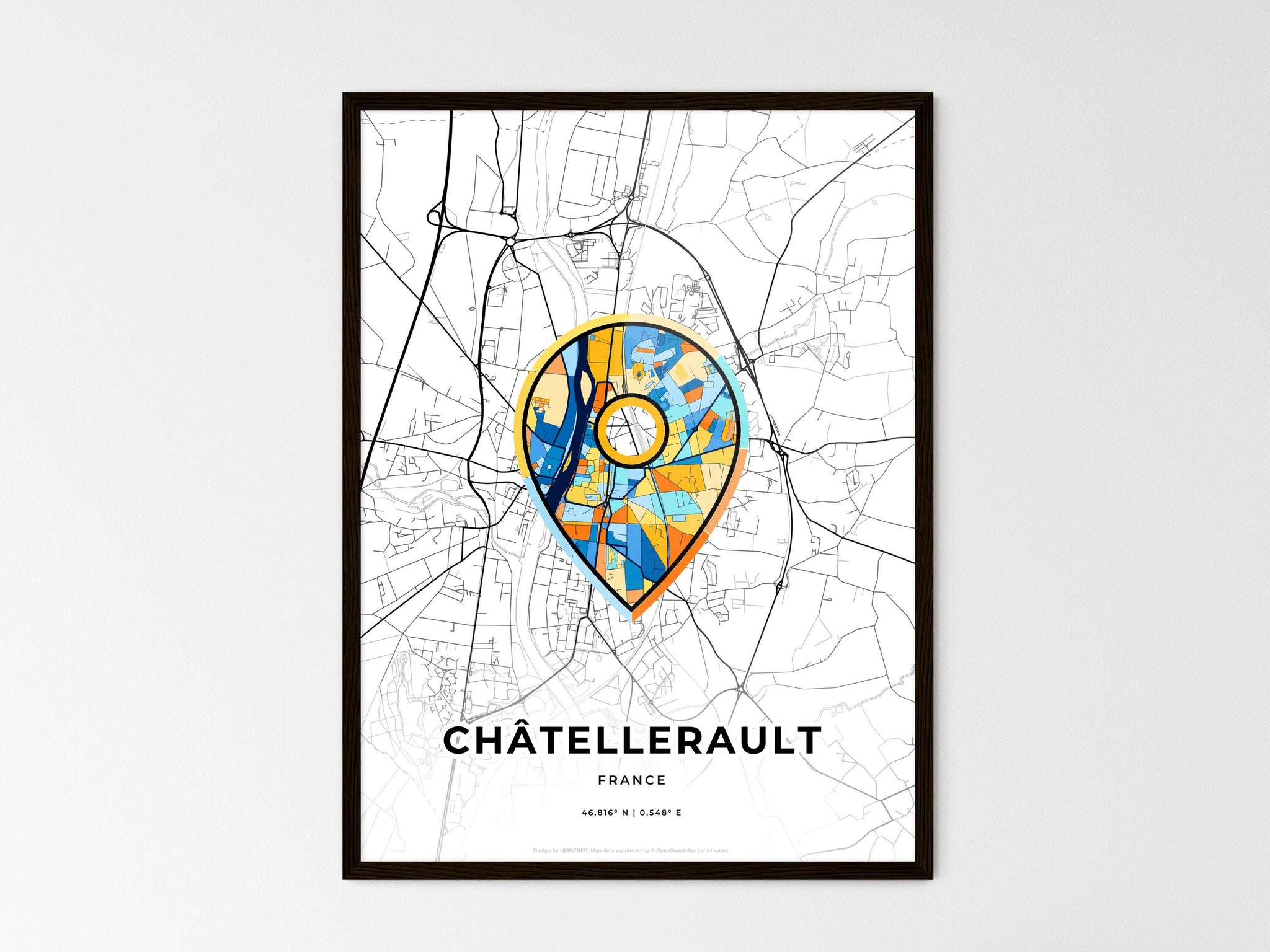 CHÂTELLERAULT FRANCE minimal art map with a colorful icon. Creative ...