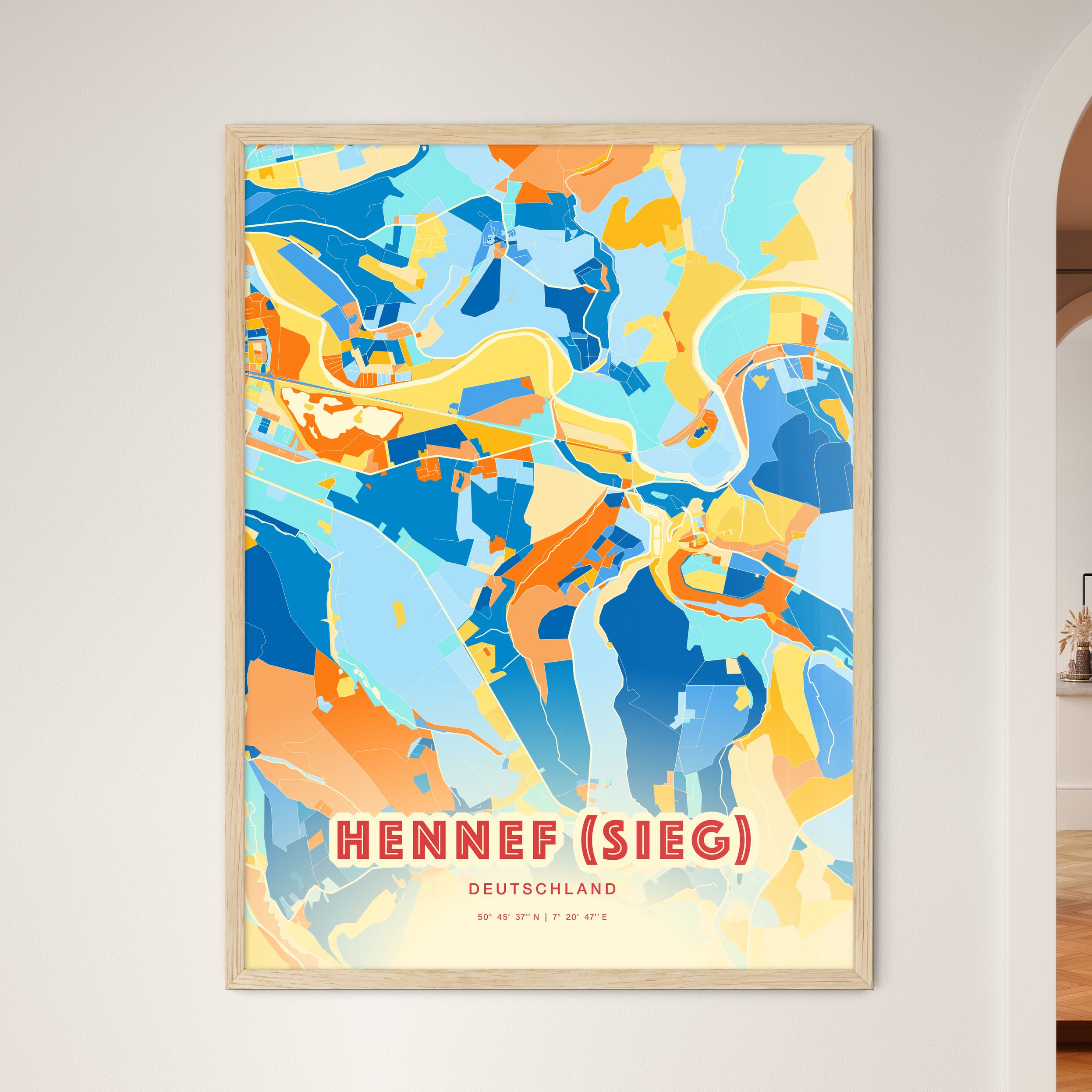 Colorful Hennef (Sieg) Germany Fine Art Map Poster | Customizable ...