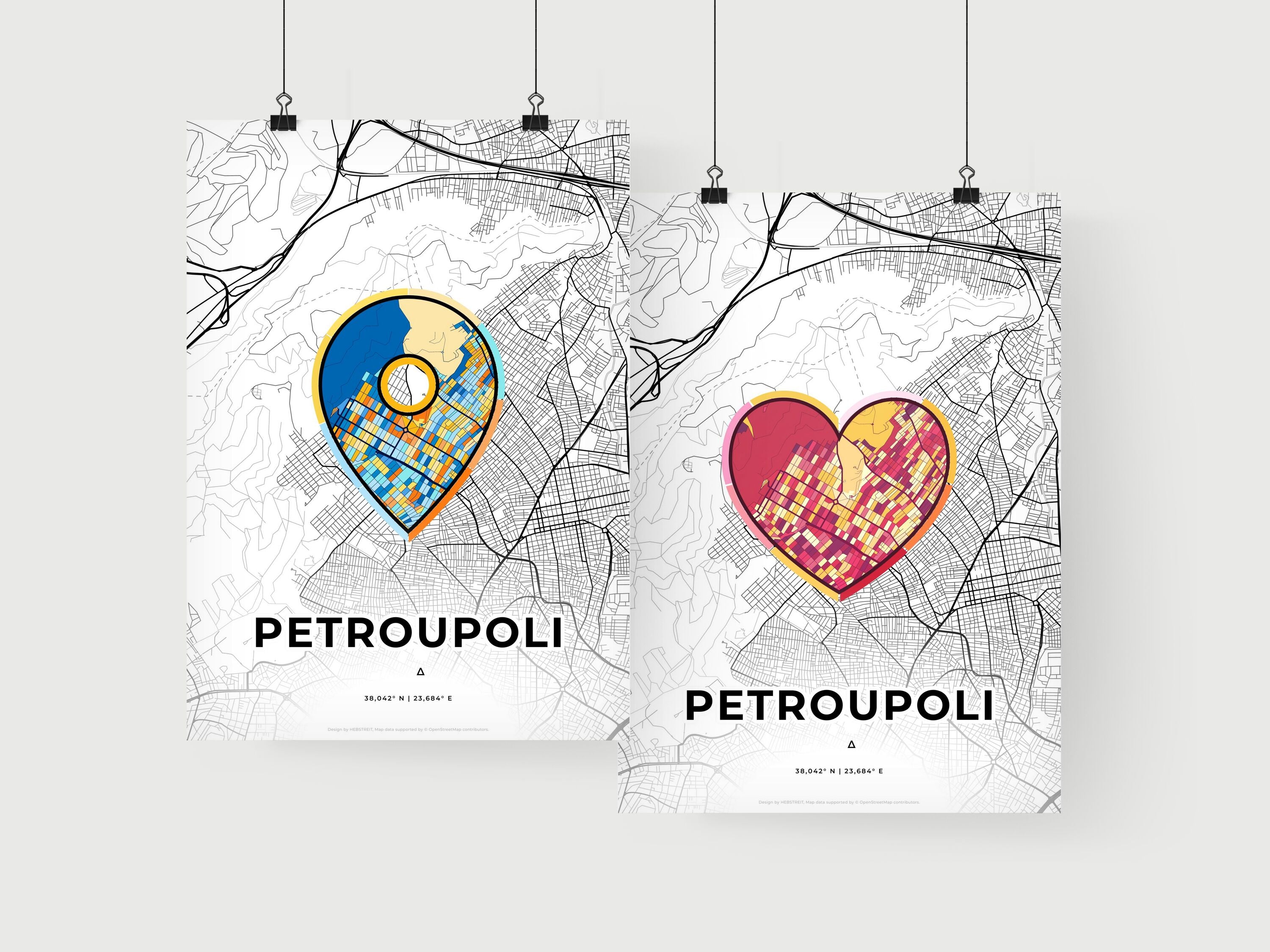 Petroupoli Greece, Minimal Art Map With A Colorful Icon – HEBSTREIT
