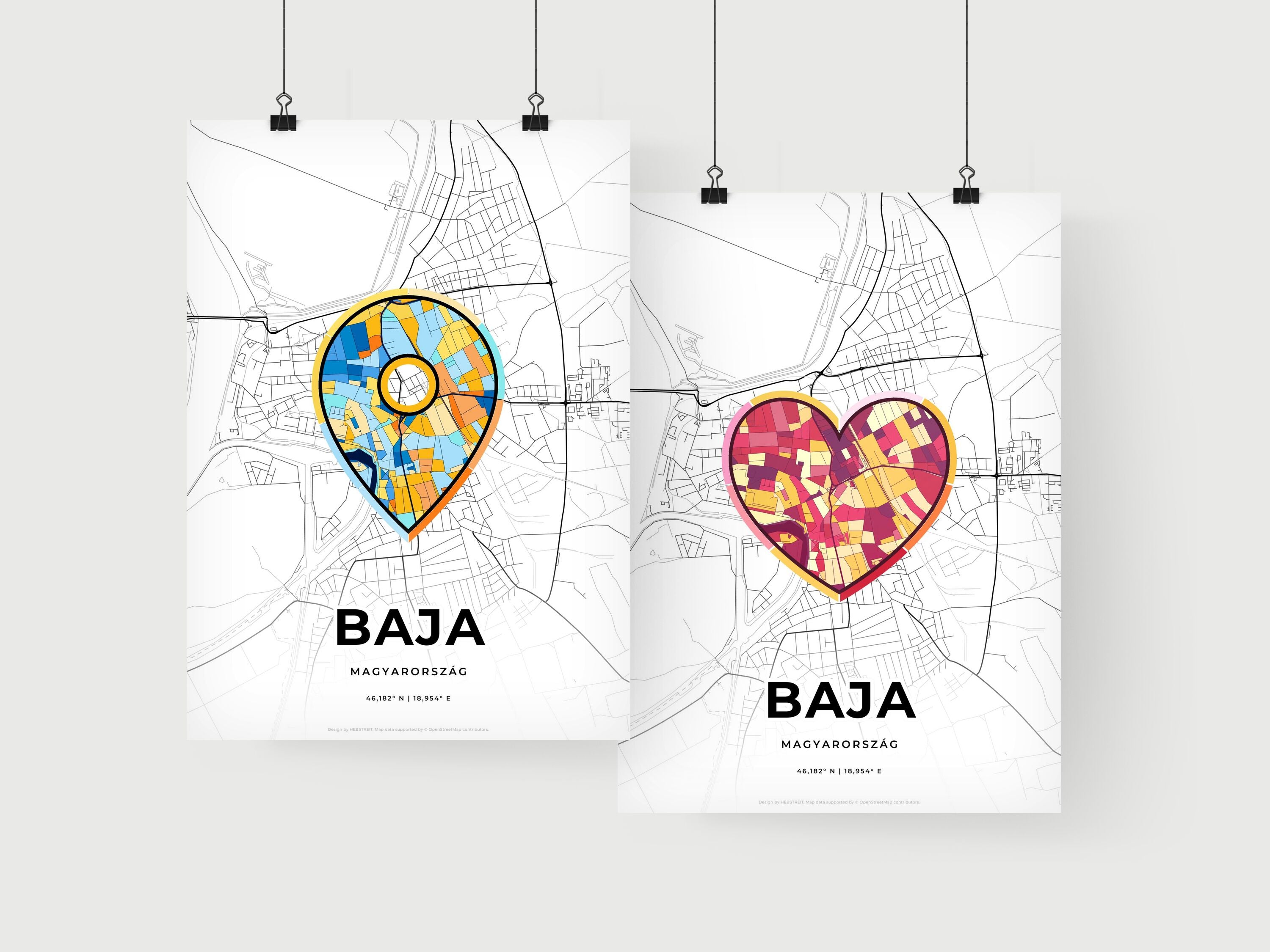 Baja Hungary, Minimal Art Map With A Colorful Icon – HEBSTREIT