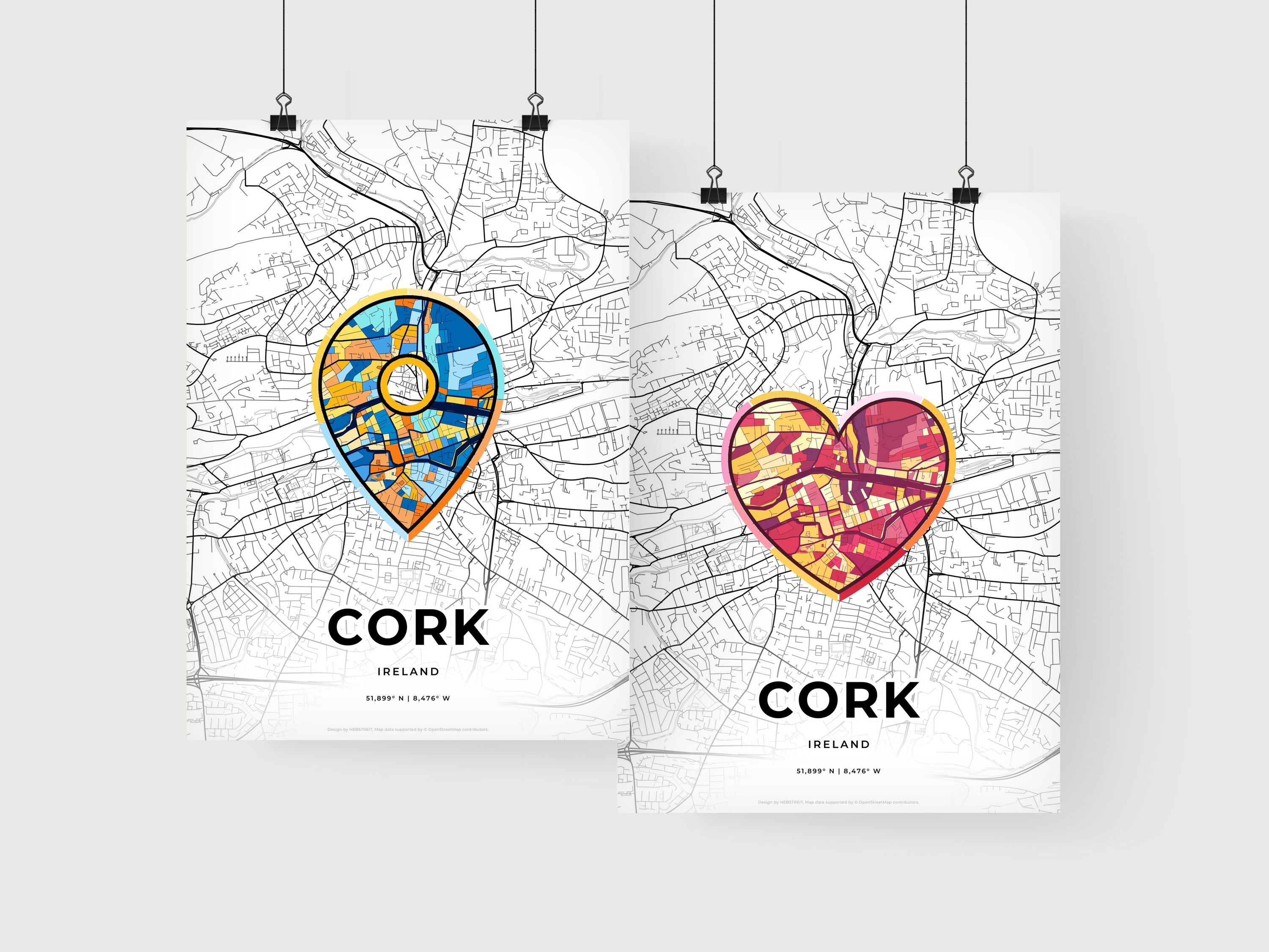 CORK IRELAND minimal art map with a colorful icon. Creative city map ...