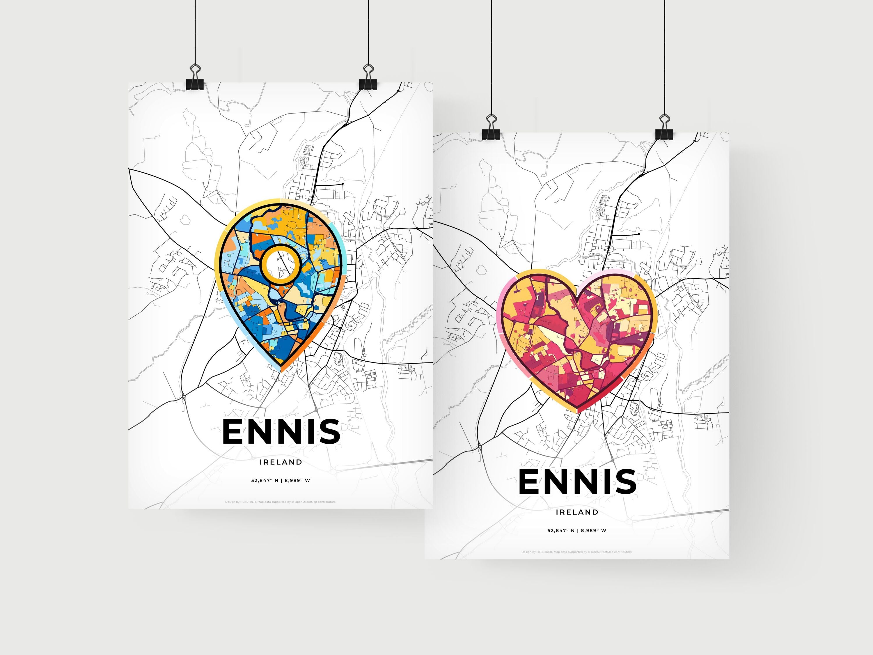 Ennis Ireland, Minimal Art Map With A Colorful Icon – HEBSTREIT