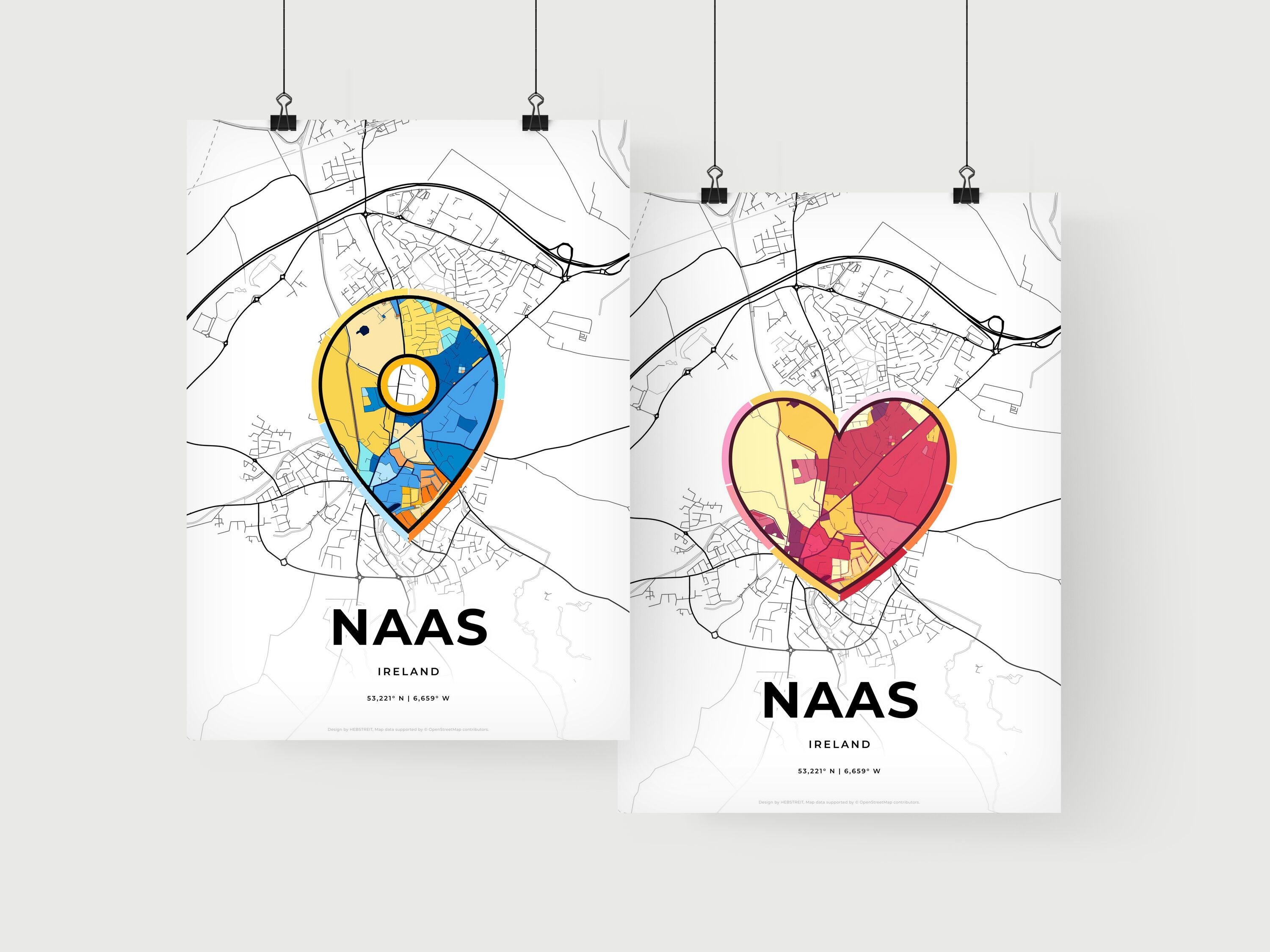 Naas Ireland, Minimal Art Map With A Colorful Icon – HEBSTREIT
