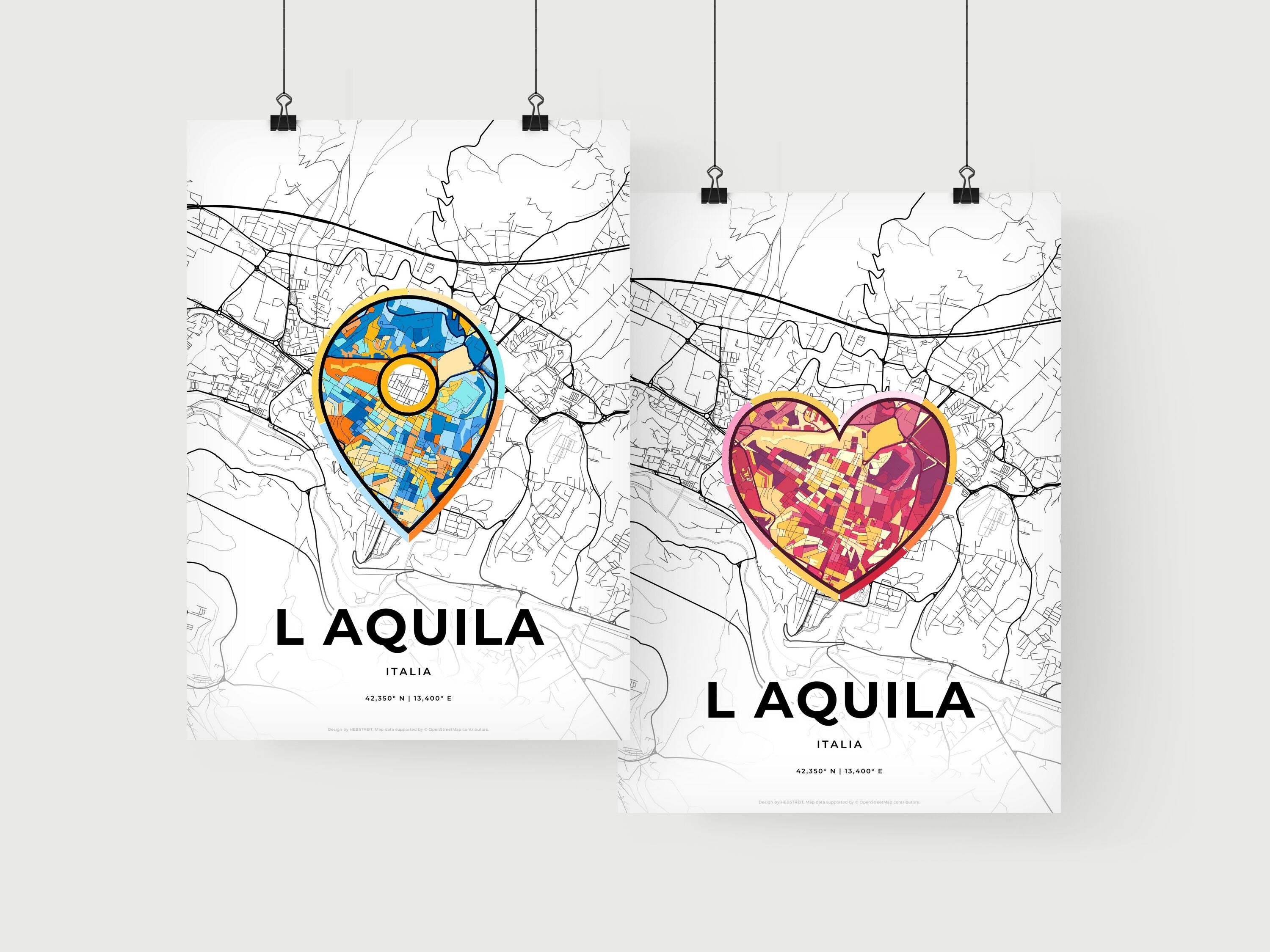 L Aquila Italy, Minimal Art Map With A Colorful Icon – HEBSTREIT