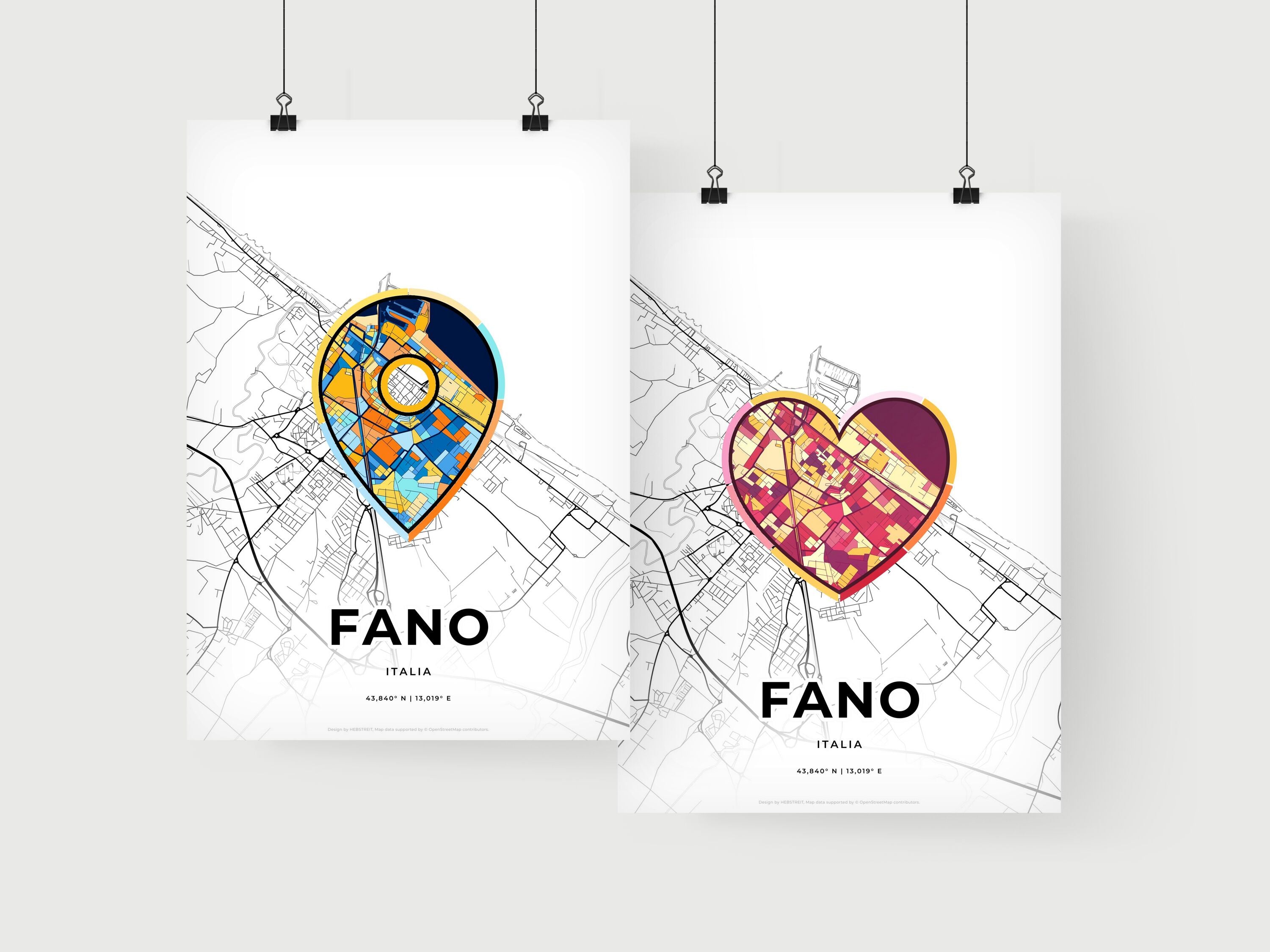 Fano Italy, Minimal Art Map With A Colorful Icon – HEBSTREIT