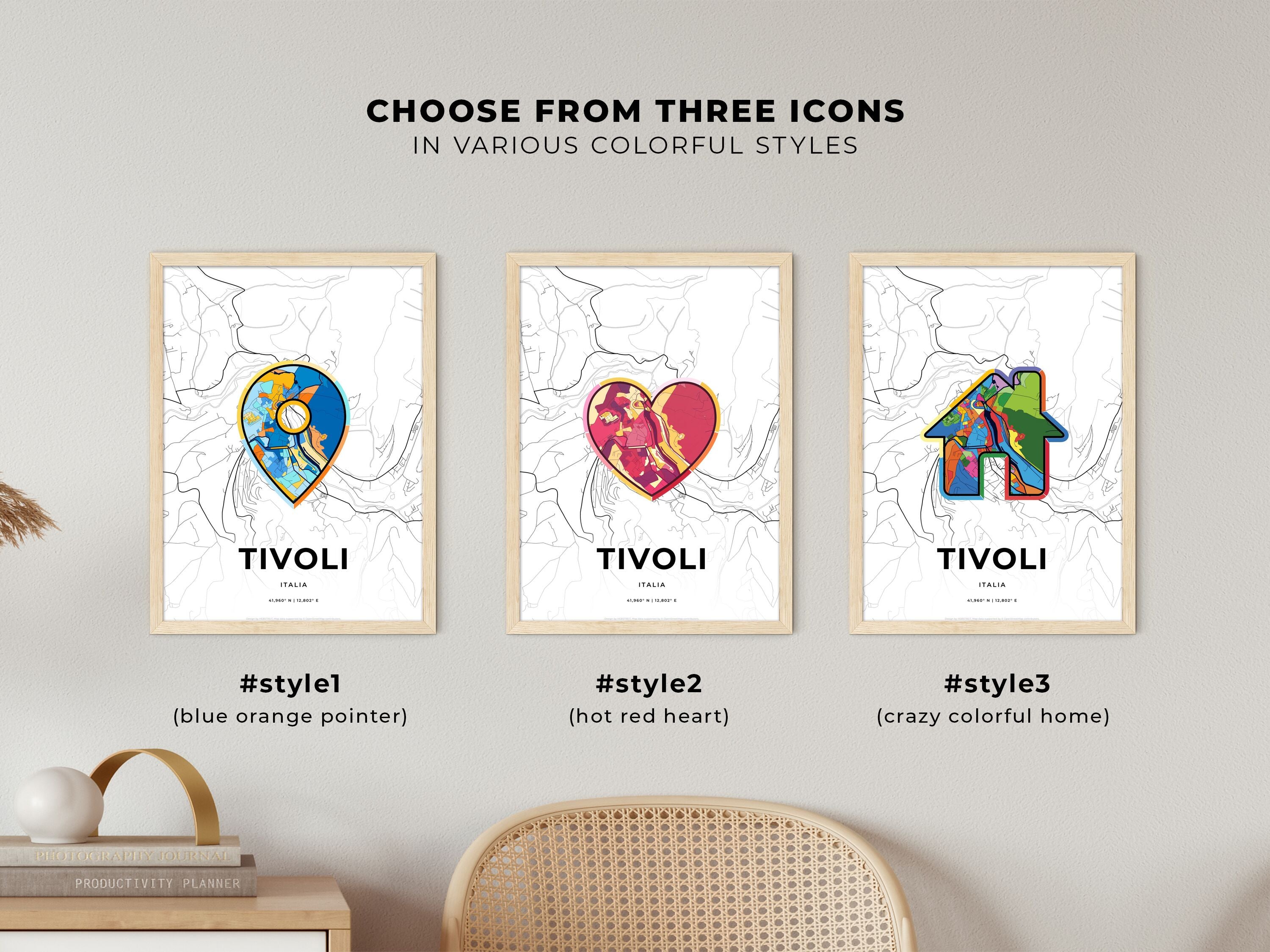 TIVOLI ITALY minimal art map with a colorful icon. Creative city map ...
