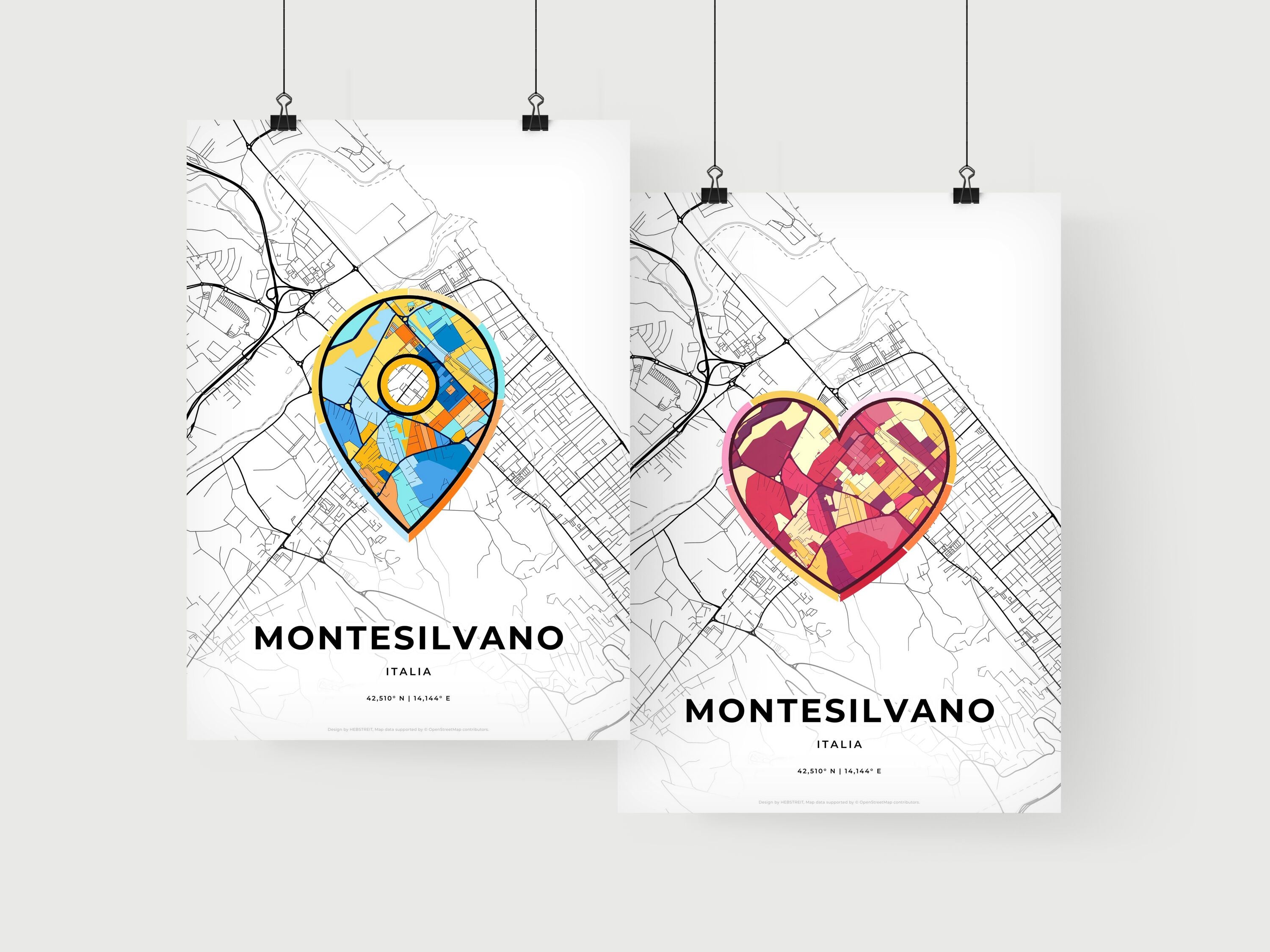 Art Map of Montesilvano Italy, Minimal Art Map With A Colorful Icon ...