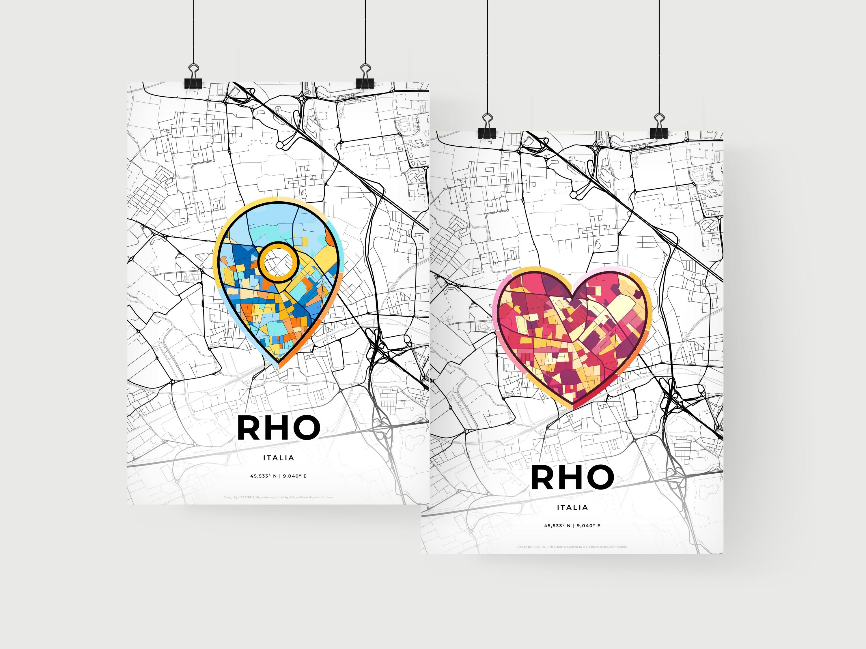Art Map of Rho Italy, Minimal Art Map With A Colorful Icon – HEBSTREIT