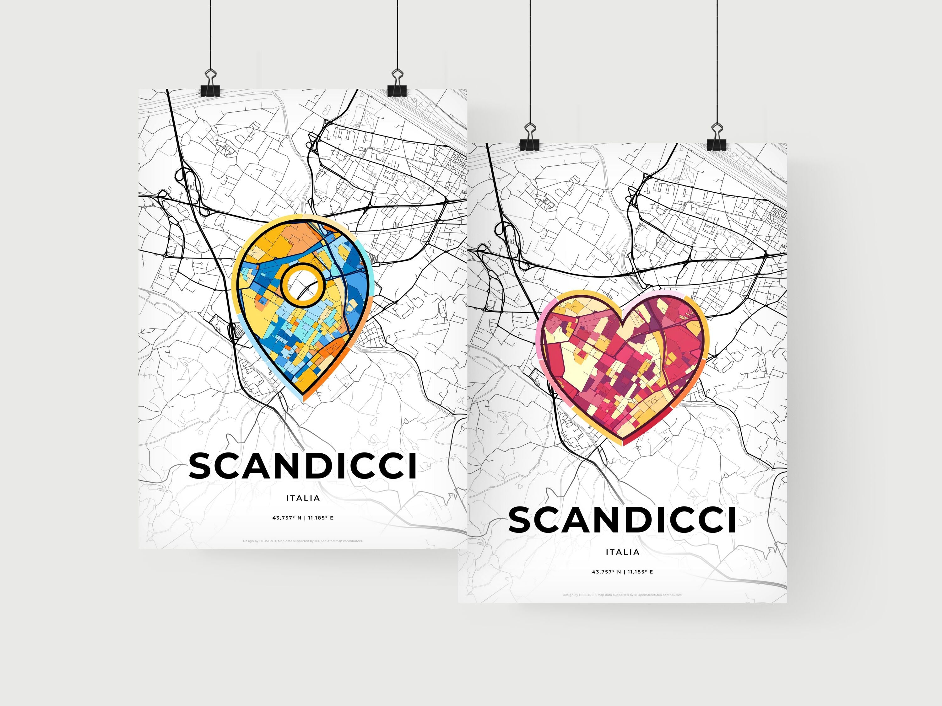 Art Map of Scandicci Italy, Minimal Art Map With A Colorful Icon ...
