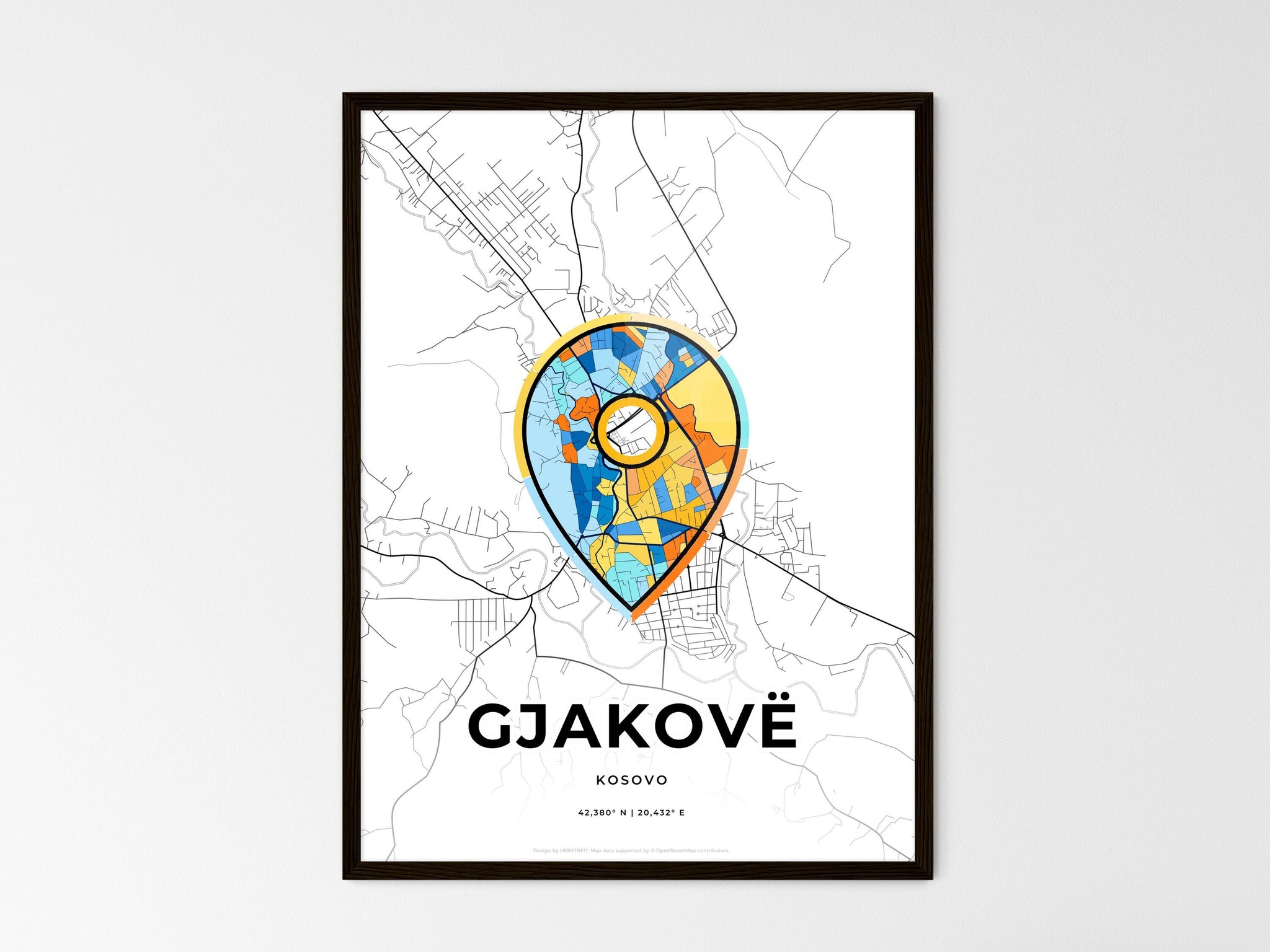 GJAKOVË / ĐAKOVICA KOSOVO minimal art map with a colorful icon ...